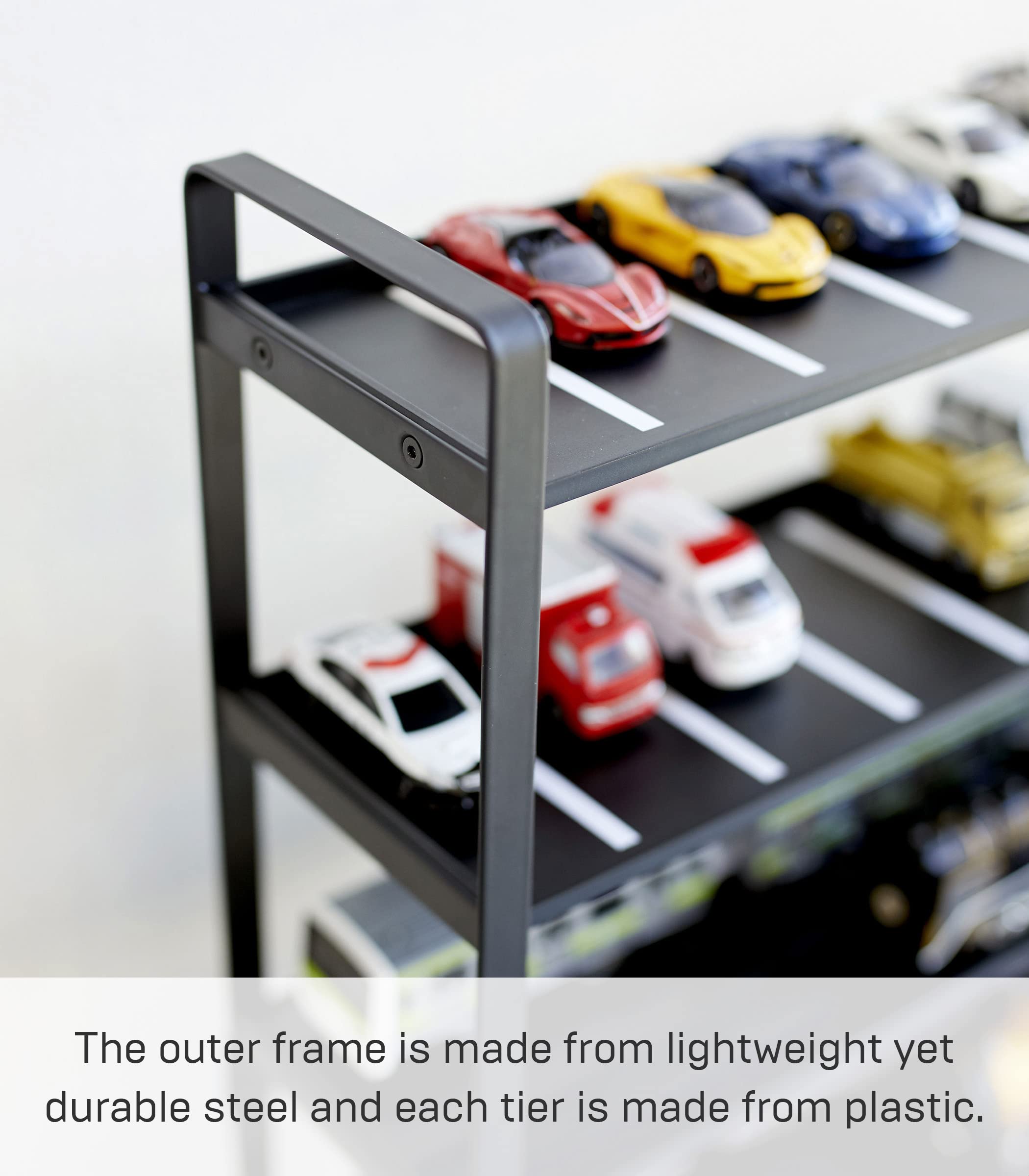 YAMAZAKI Parking Garage Home Train Hotwheels Model Car Display | Kids Steel | Toy Storage, One Size, Black