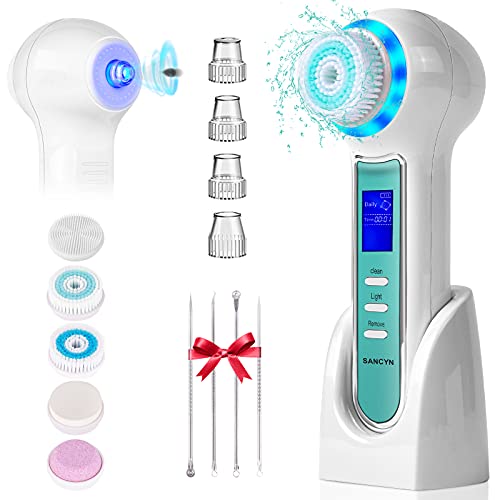 UMICKOO Face Scrubber Exfoliator,Facial Cleansing Brush Waterproof with LCD Screen,Blackhead Remover Vacuum with 5 Brush Heads,Face Spin Brush for Exfoliating, Massaging and and Deep Pore Cleansing