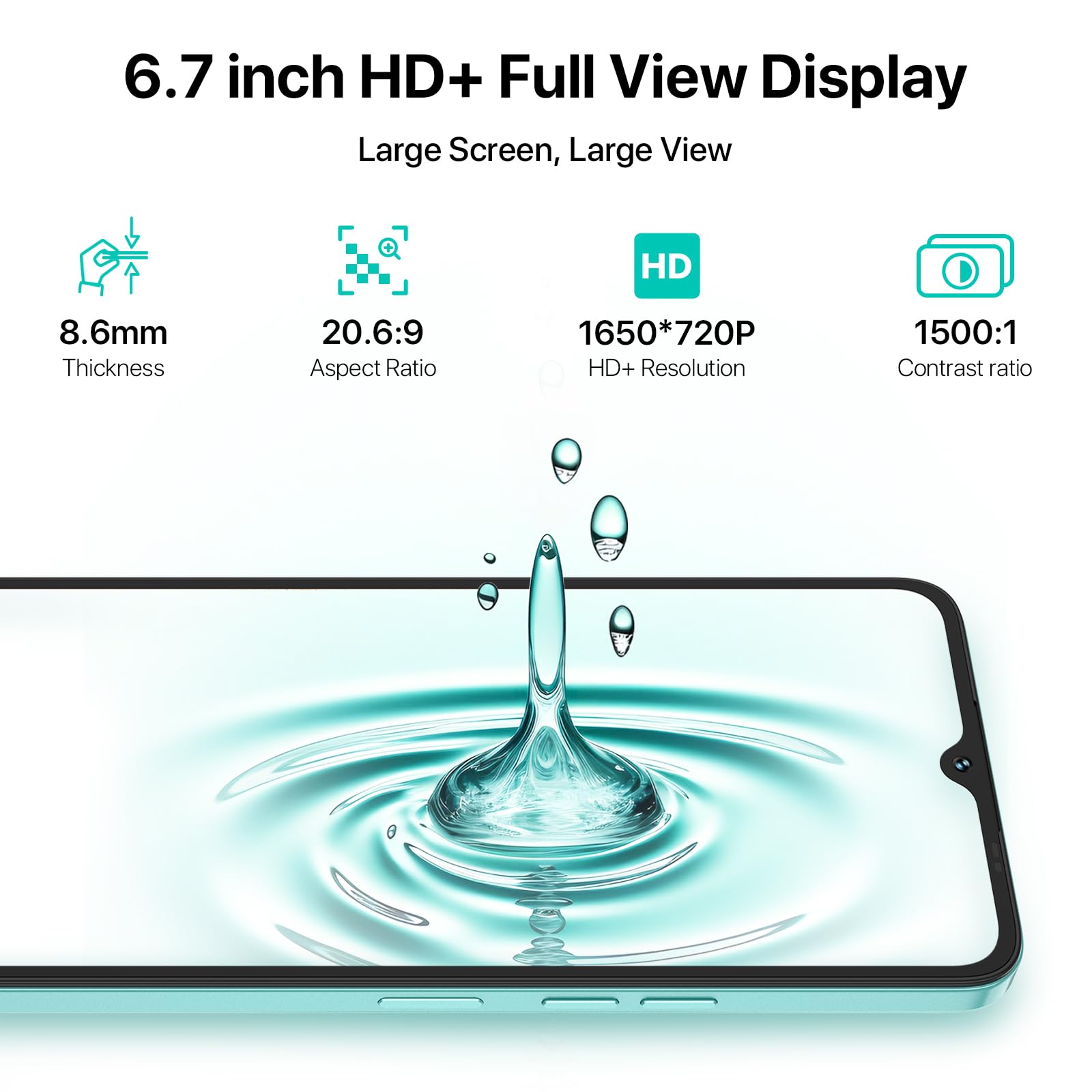 UMIDIGI A15 Cell Phones 16(8+8)G+256G, Android 13 Mobile Phone, 64MP Main Camera Octa Core Smartphone Unlocked 6.7β HD+ Full-View Waterdrop Screen, 5000mAh Battery 20W Fast Charging, 4G Dual SIM, NFC