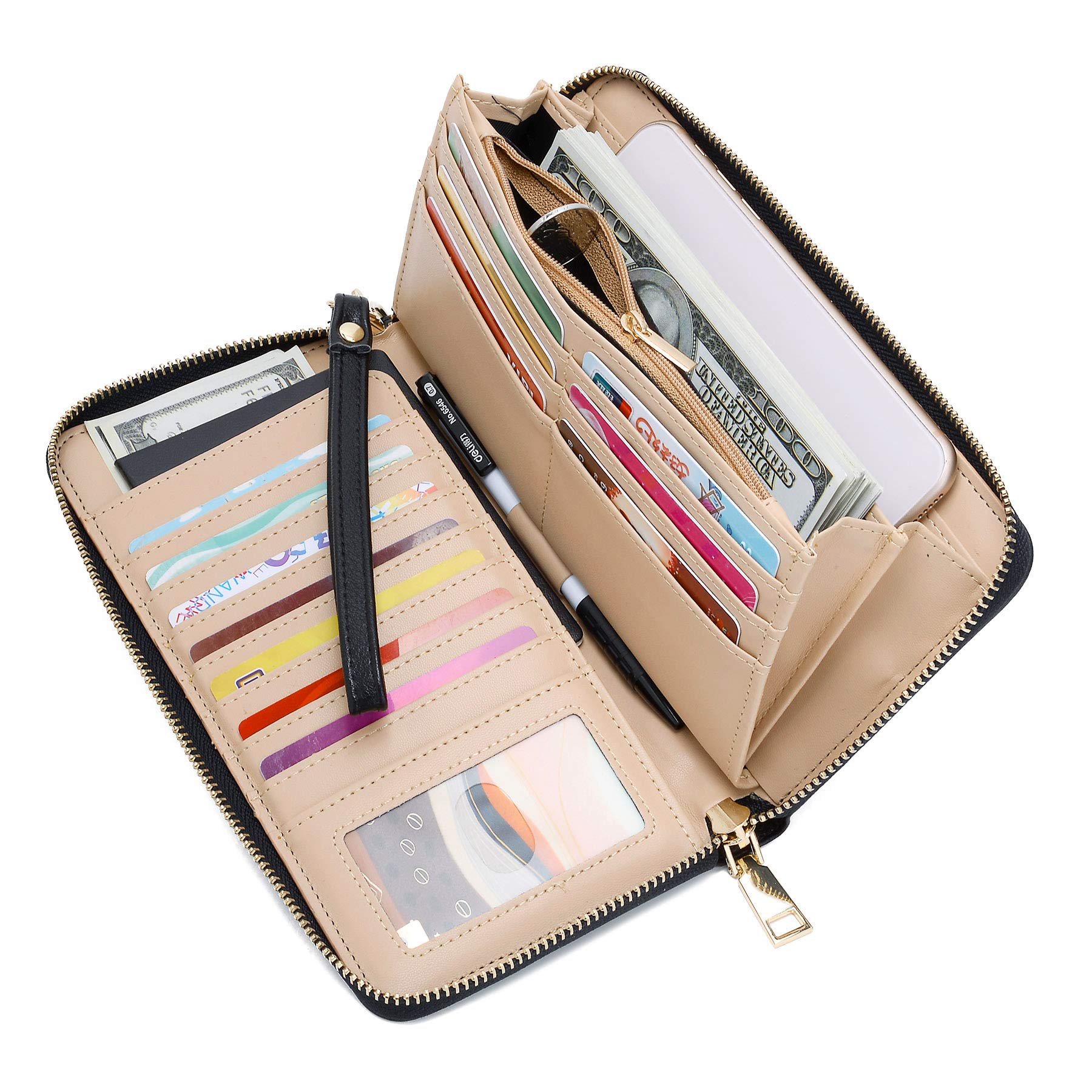 WOZEAH Women's RFID Blocking PU Leather Zip Around Wallet Clutch Large Travel Purse (Color-12)