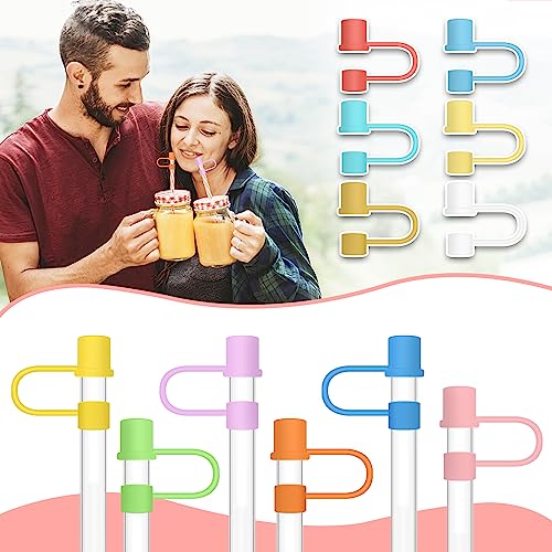 VMINI 12Pcs Straw Cover Cap for Stanley Cup Accessories, 10mm Silicone Straw Topper for Stanley 30&40 Oz Tumbler with Handle, Dust-Proof Straw Covers for Reusable Straws, Soft Cap for Reusable Straws