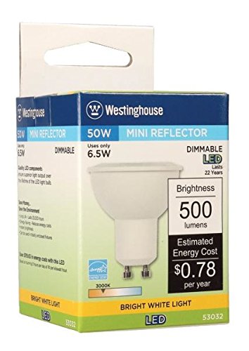 Westinghouse 5303220 MR16 Flood Dimmable Bright White LED Energy Star Light Bulb with GU10 Base (6 Pack), Six Pack 50 Watt Equivalent, 6 Count