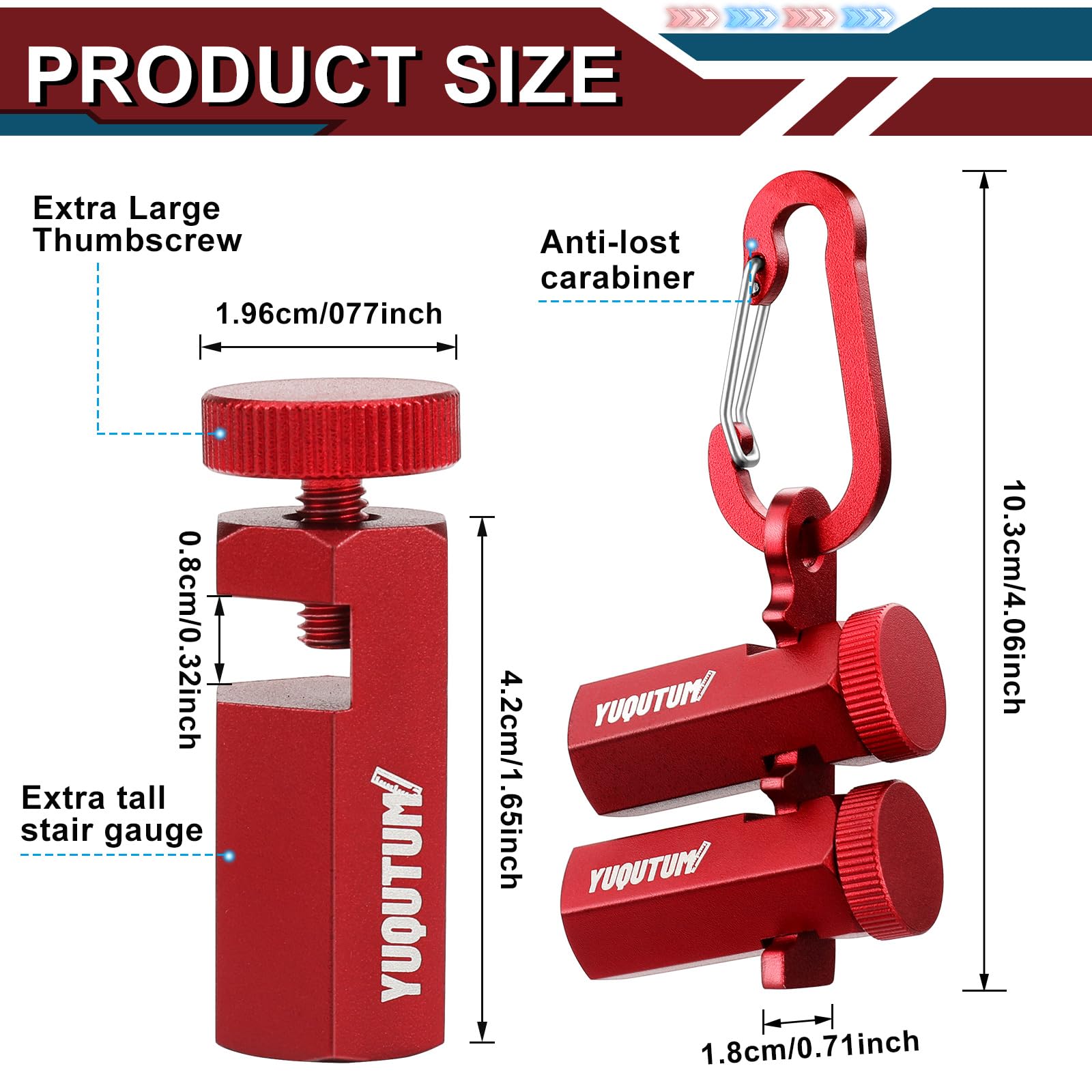 Tall Stair Gauges for Framing Square with Holder and Carabiner, Stair Gauge Knobs Tool for Layout Attachment Framing Jigs, Squares Stair and Rafter Gauge Clamps, Red