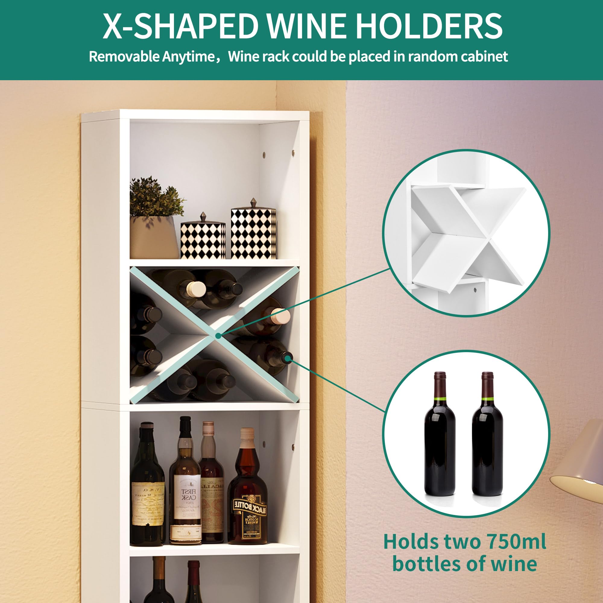 YITAHOME 70.9" Tall Narrow Bookcase, Modern Open Wooden Bookshelf with Wine Rack, 6 Tier Cube Display Shelves for Living Room/Kitchen/Bedroom/Dining Room, White