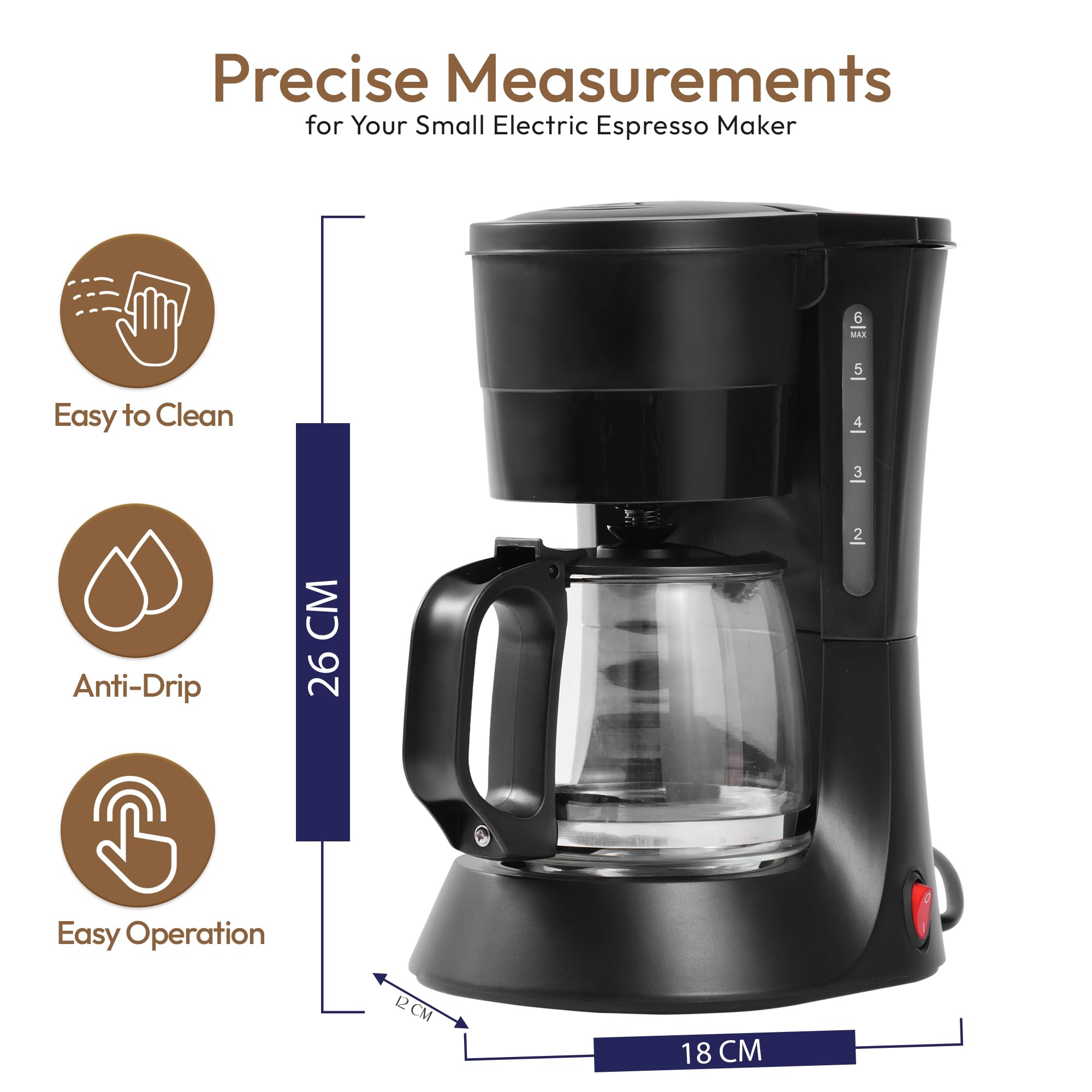 YATSKIA Electric Espresso Coffee Maker - Drip Plastic Programmable Coffee Makers with Coffee Pot, Coffee Machine for Home and Office 4-Cups, Black