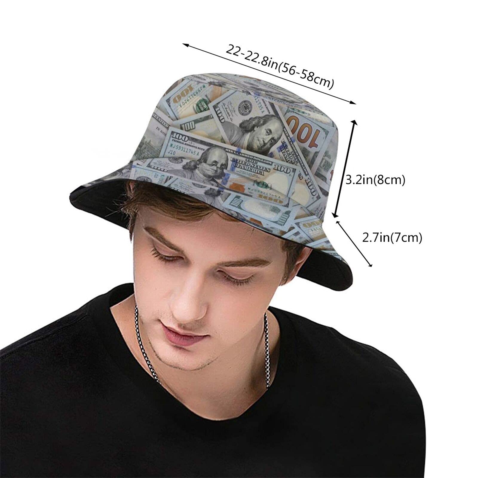 ZREXUO Us Bill Dollars Money Hat Summer Print Unisex Print Reversible Bucket Hat