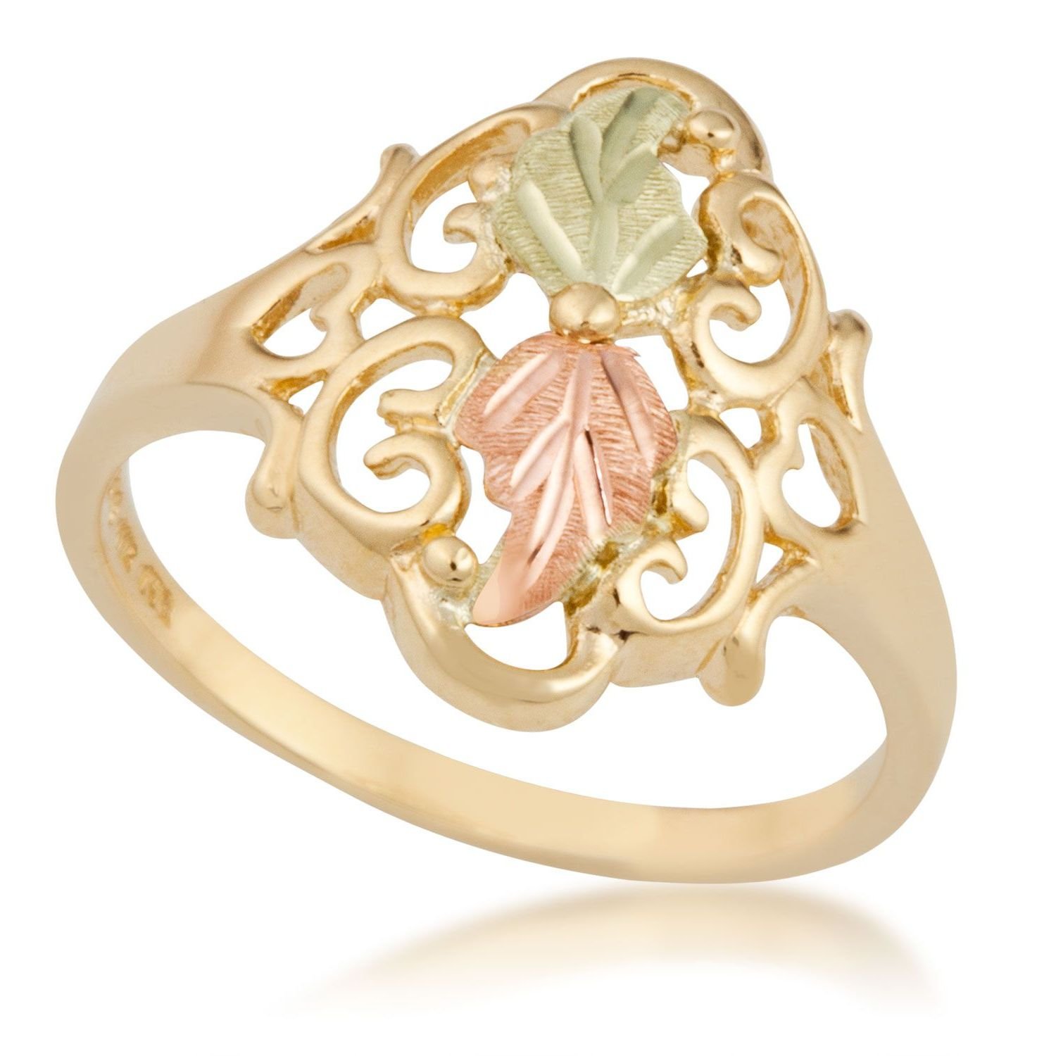 Vintage Rings with Hearts, 10k Yellow Gold, 12k Green and Rose Gold Black Hills Gold Motif, Size 9