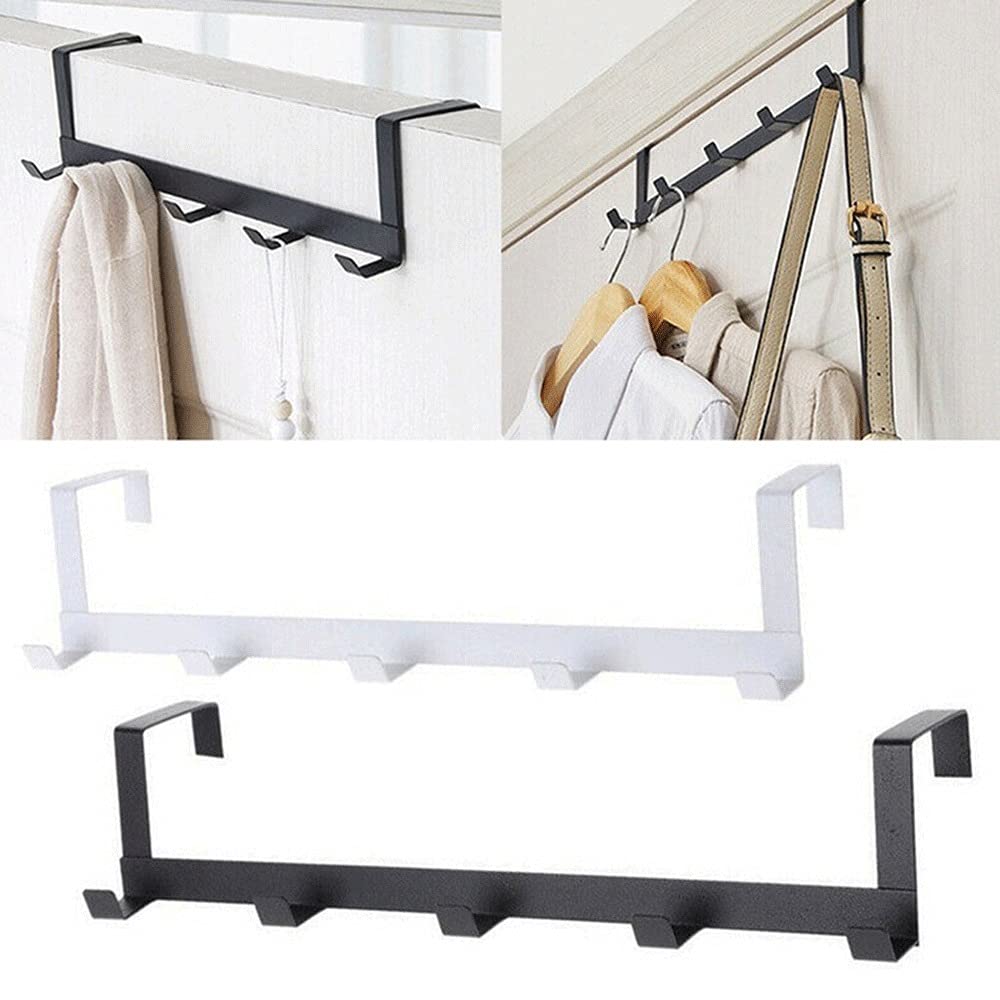 ZILZAL Metal Hooks for Hanging 2 Pcs Over The Door 5 Hooks Home Bathroom Organizer Rack Clothes Coat Hat Towel Hanger Shelf