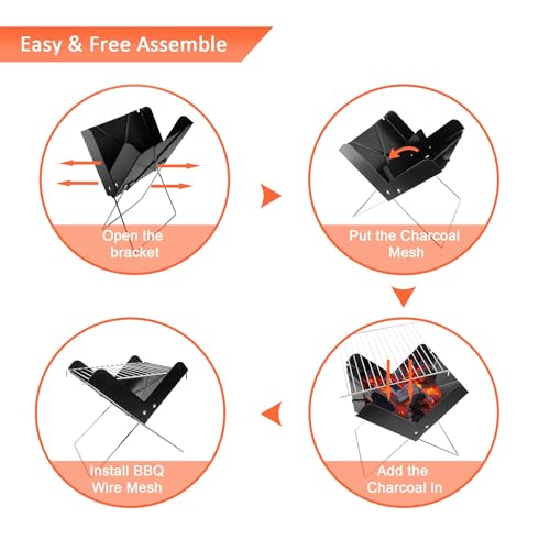 YSSOA 12β Portable Grill Charcoal Barbecue Grill - Folding Grill Notebook Shape Charcoal Grill, Detachable Collapsible, Mini Tabletop Camping Grill BBQ, Black