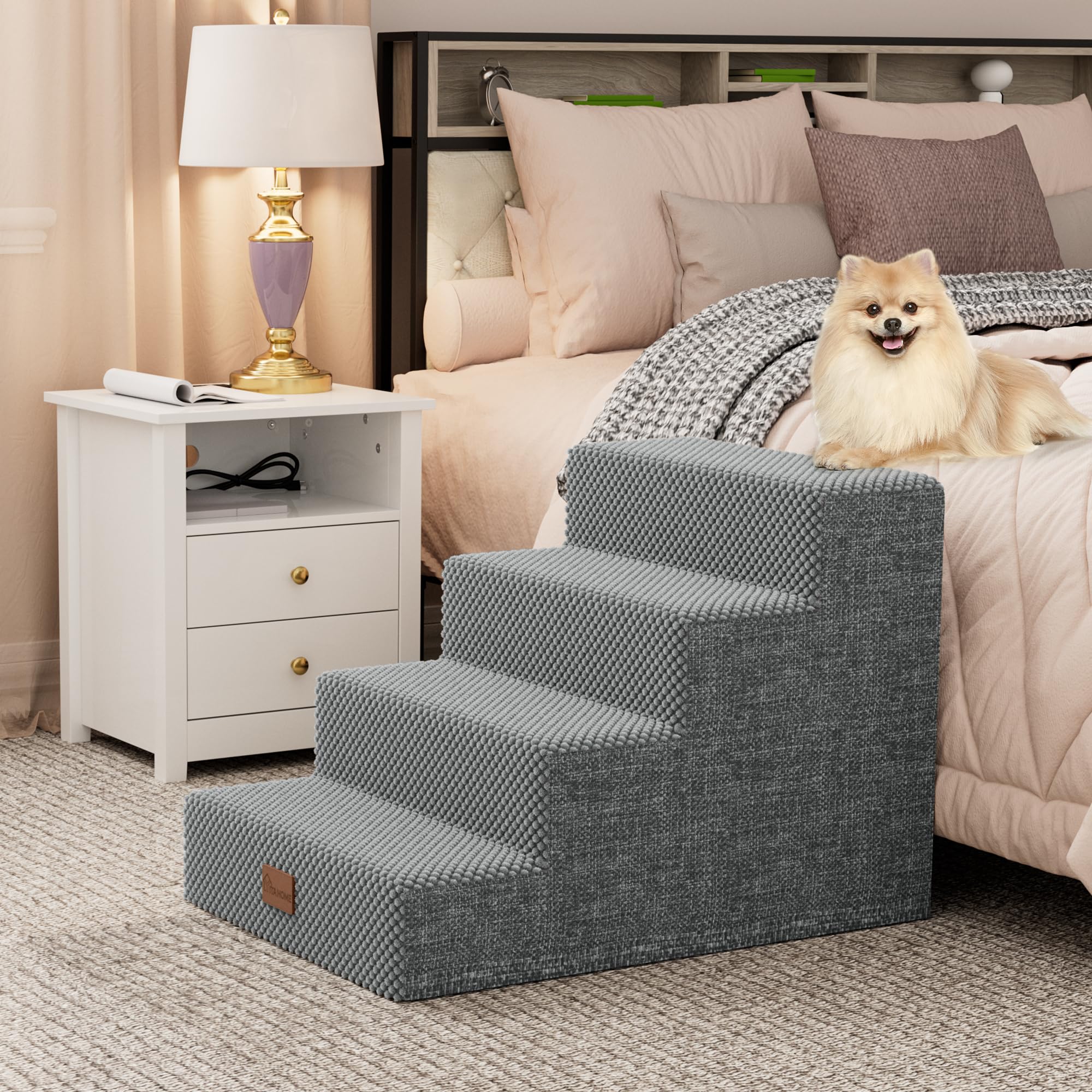 YITAHOME Dog Stairs, Pet Stairs for Small Dog, Pet Steps for Bed and Couch with Support Boards, Non-Slip Balanced Dog Steps for Injured and Elderly Pets, 3 Steps - Gray