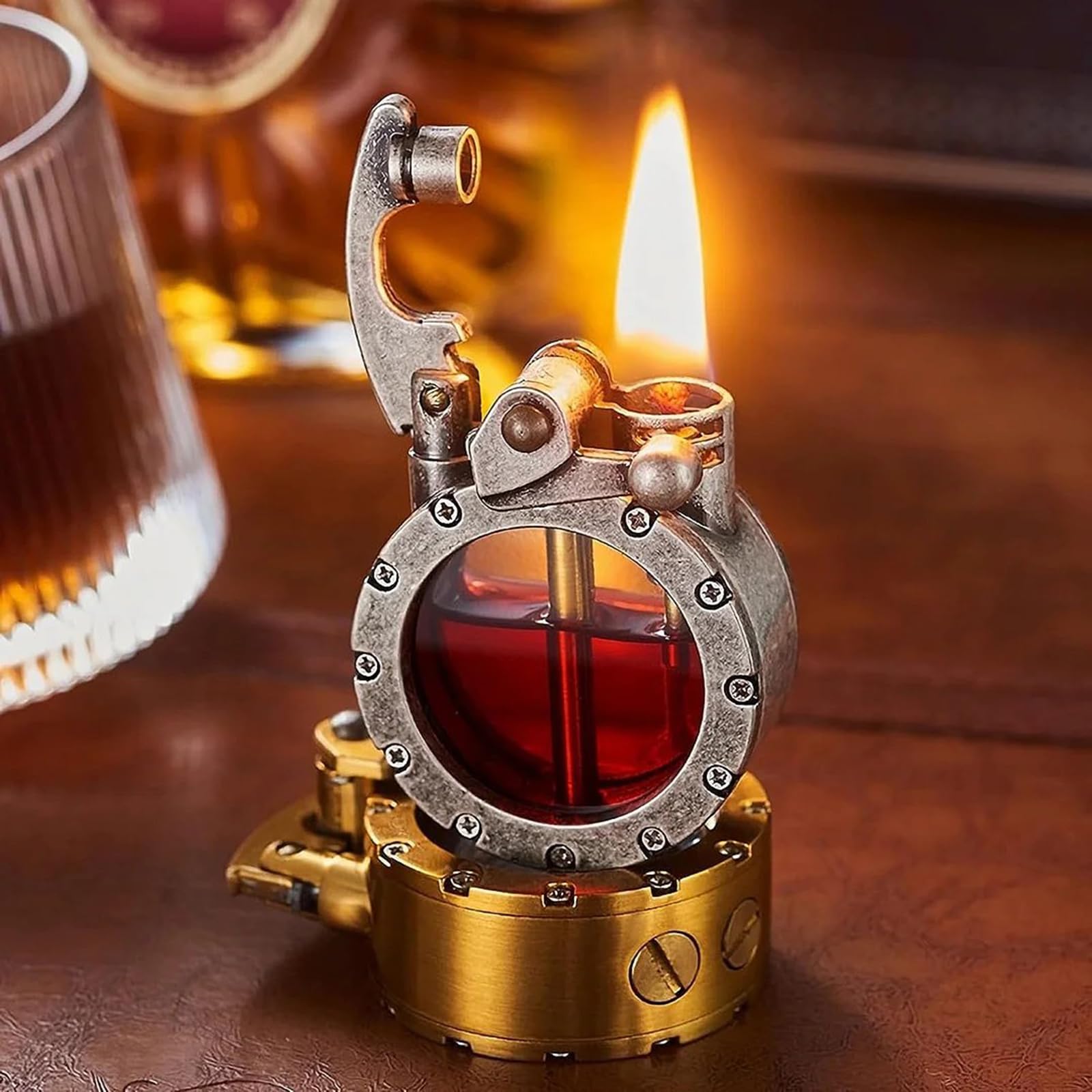 Vintage Trench Lighter Transparent Kerosene Lighter Antique Steampunk Lighter Cool Unique Lighter for Men-Vintage Transparent Kerosene Lighter(Golden)