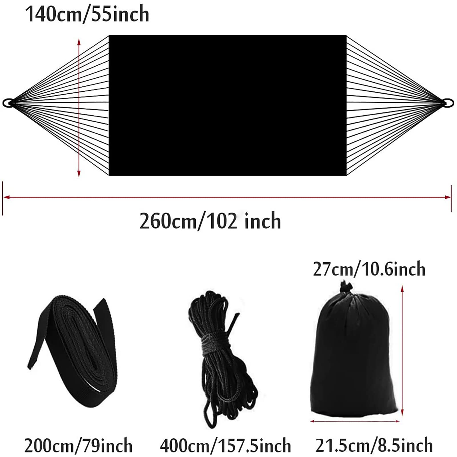 Yeeco Black Camping Hammock, Portable Nylon Hammocks, Hammock with Mosquito Net and Tree Straps, Lightweight 2 Person Hammock for Camping, Outdoor, Hiking, Travel