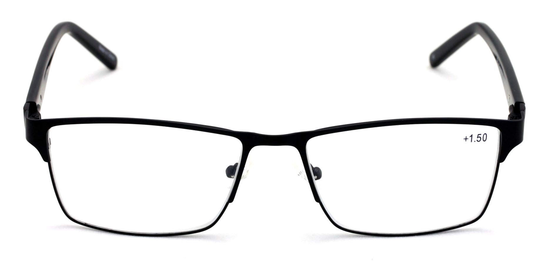 V.W.E. Men Premium Rectangle Metal with Plastic Temple Extra Large Reader - 152mm Wide Frame Reading Glasses (Black, 1.50)