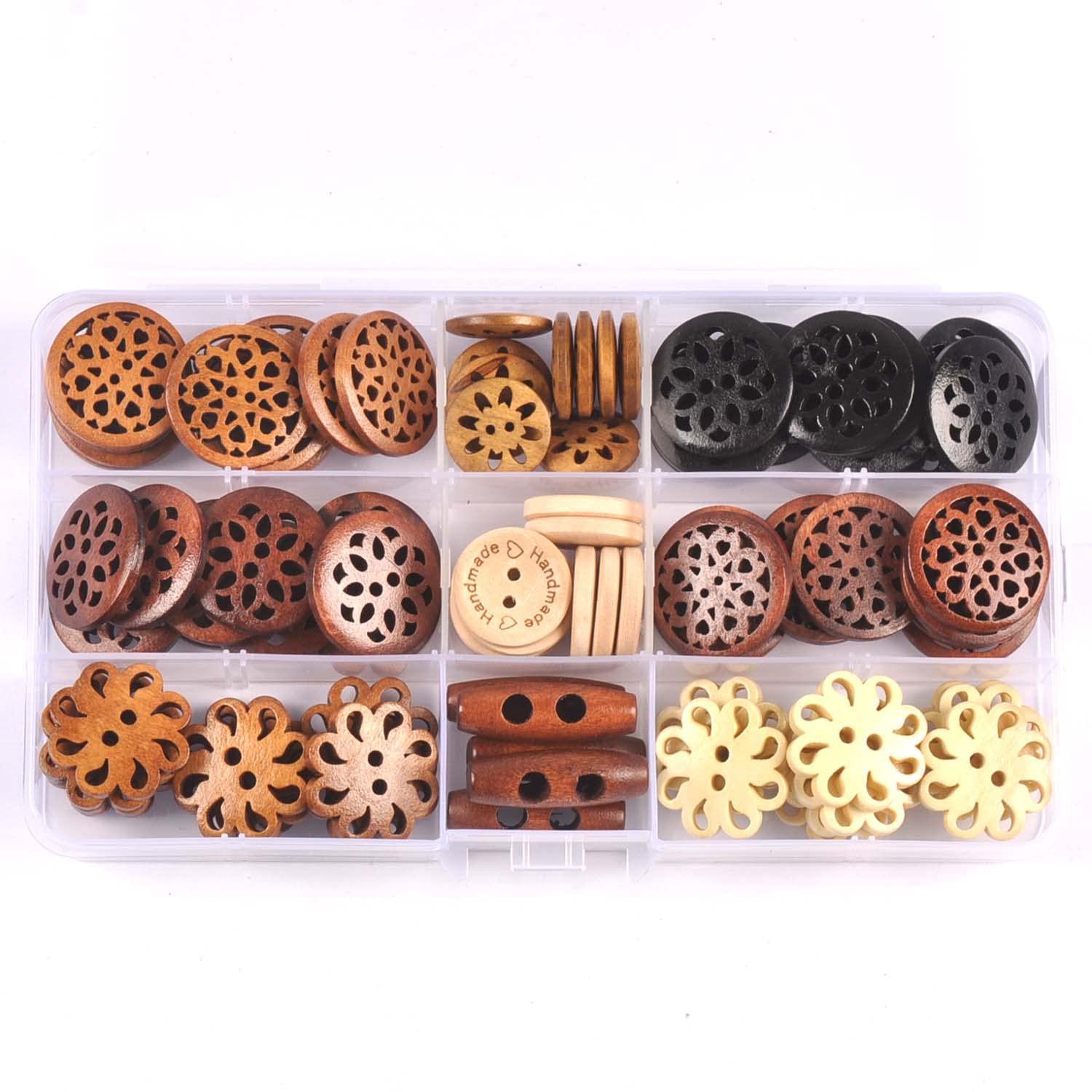 Vintage Wooden Buttons Garment Sewing Accessories Handmade DIY Crafts Supplies Kits 86pcs