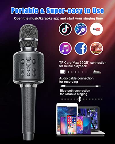 XZL Bluetooth Karaoke Microphone for Kids & Adults, Wireless Rechargeable Mic with Built-in Stereo Speaker, Echo|Duet Mode|Recording|Music Playback, Premium Leather Handle, Portable Storage Case