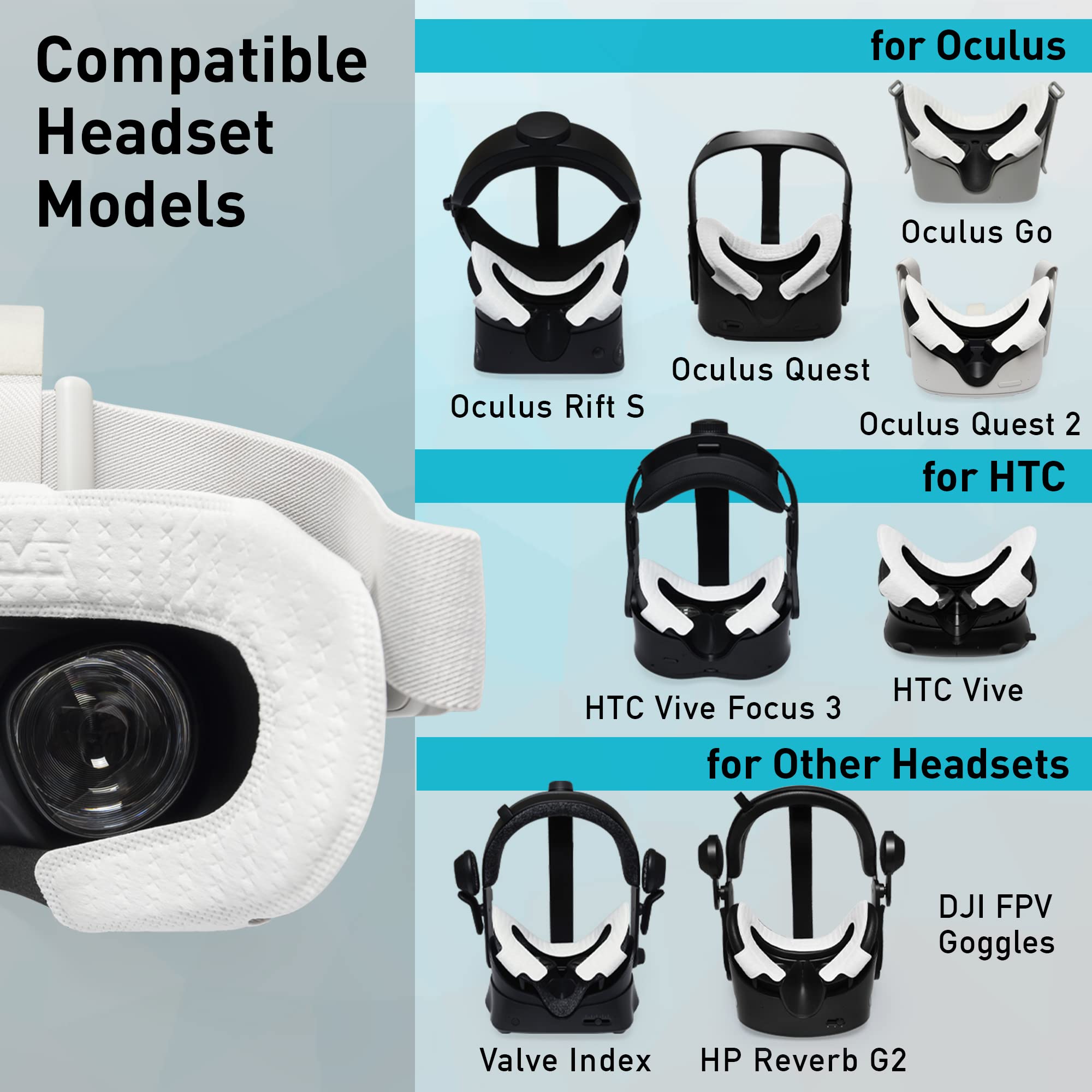VR Cover Universal Disposable Hygiene Cover for Stock Foam (Set 25), Compatible with Meta Quest 3, Quest 2, Quest, Go, Rift S, Valve Index, HTC Vive, HTC Vive Focus 3, and DJI FPV Goggles.
