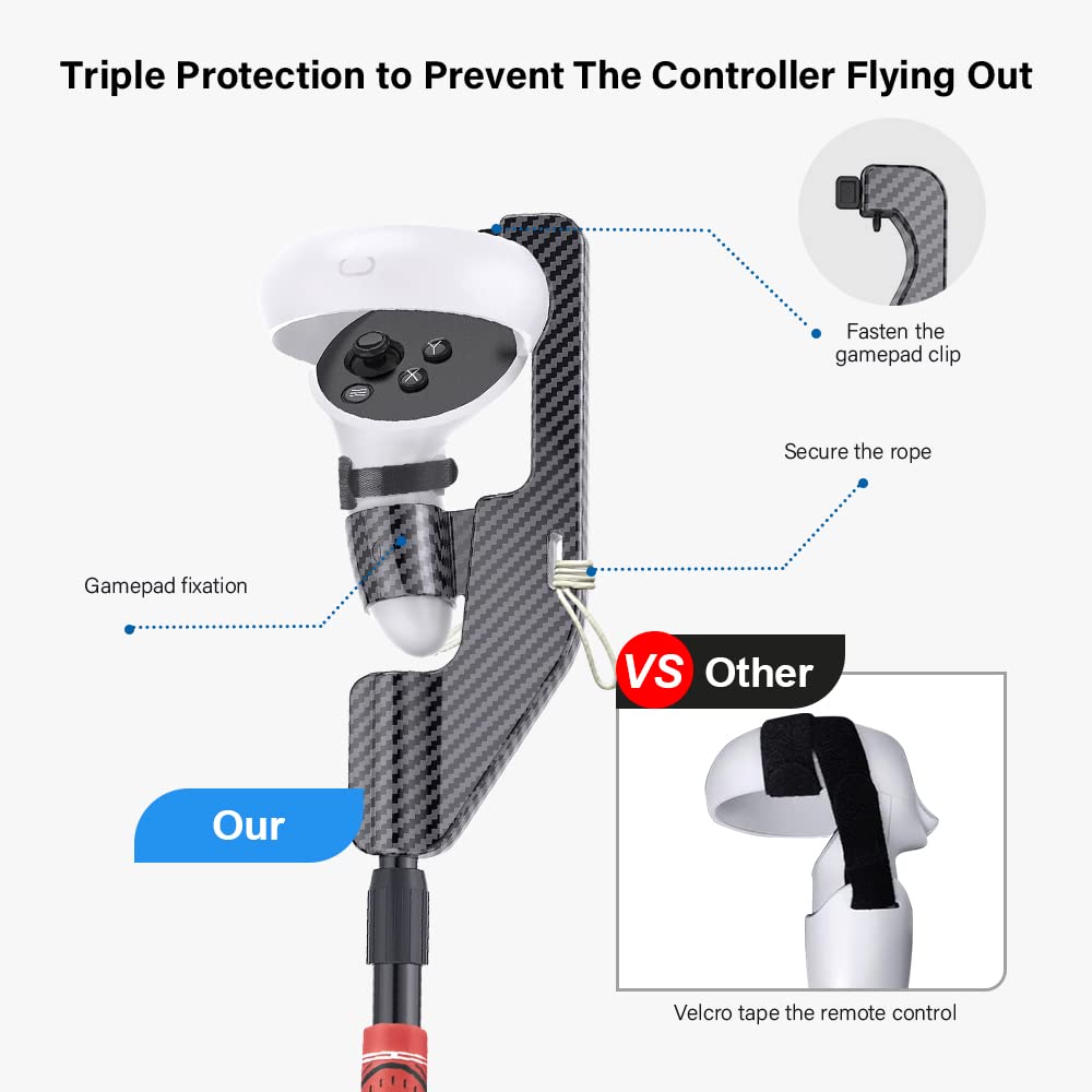 VR Golf Club for Oculus Quest 2,Prevent The Controller Flying Out,Adjustable Length Oculus Golf Club Attachment,VR Golf Club Handle Extension Accessory Enhance Immersive VR Game Experience, Red