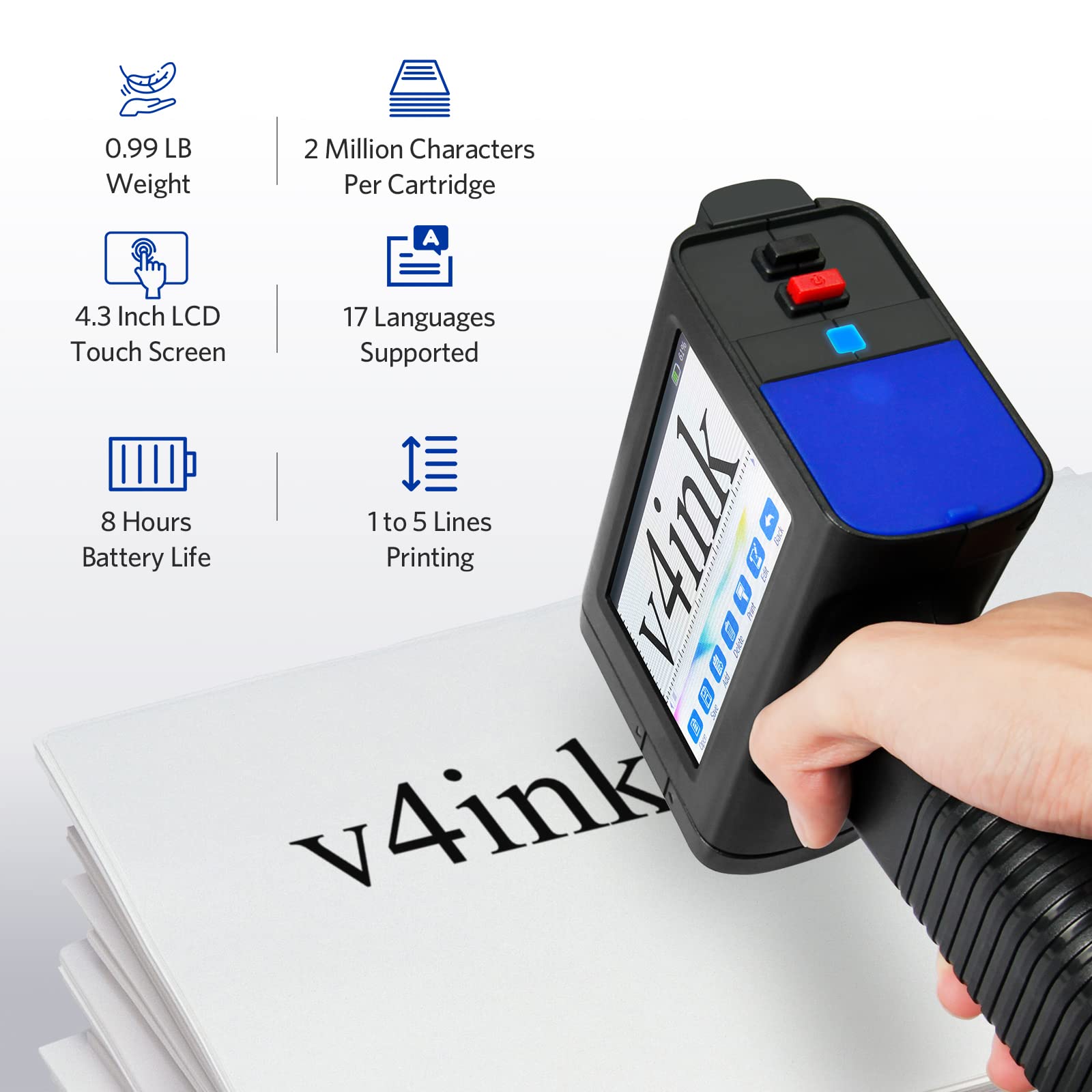v4ink Portable Handheld Printer Labeler BT-HH6105B2 use for QR Code Barcode Production Date Logo Batch Series Number Print on Glass Bag (0. 5 Inch Handheld Printer)