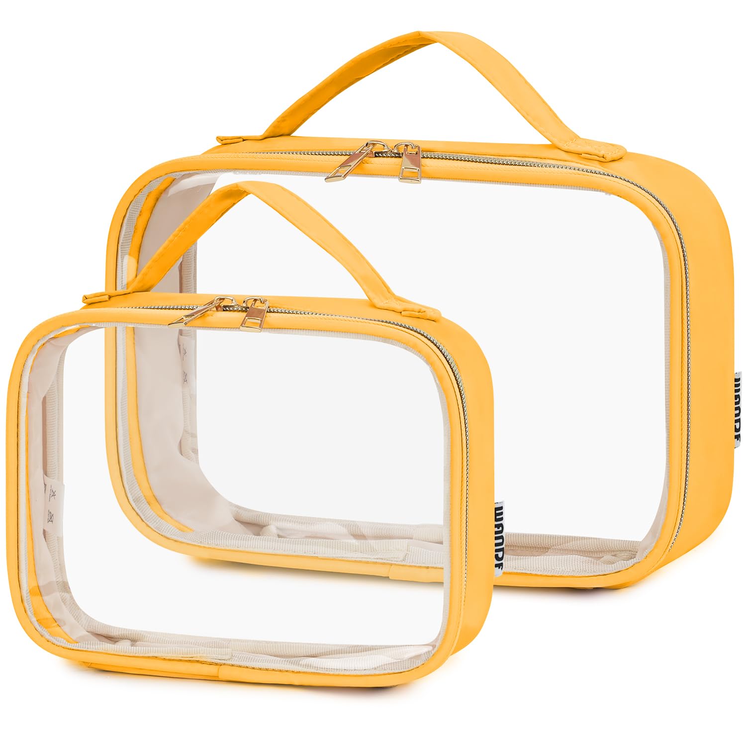 WANDF TSA Approved Toiletry Bag Large Opening 2 Pack Clear Makeup Bag with Handle Carry-on Travel Accessories Quart Size Toiletries Cosmetic Pouch for Women (Orange)