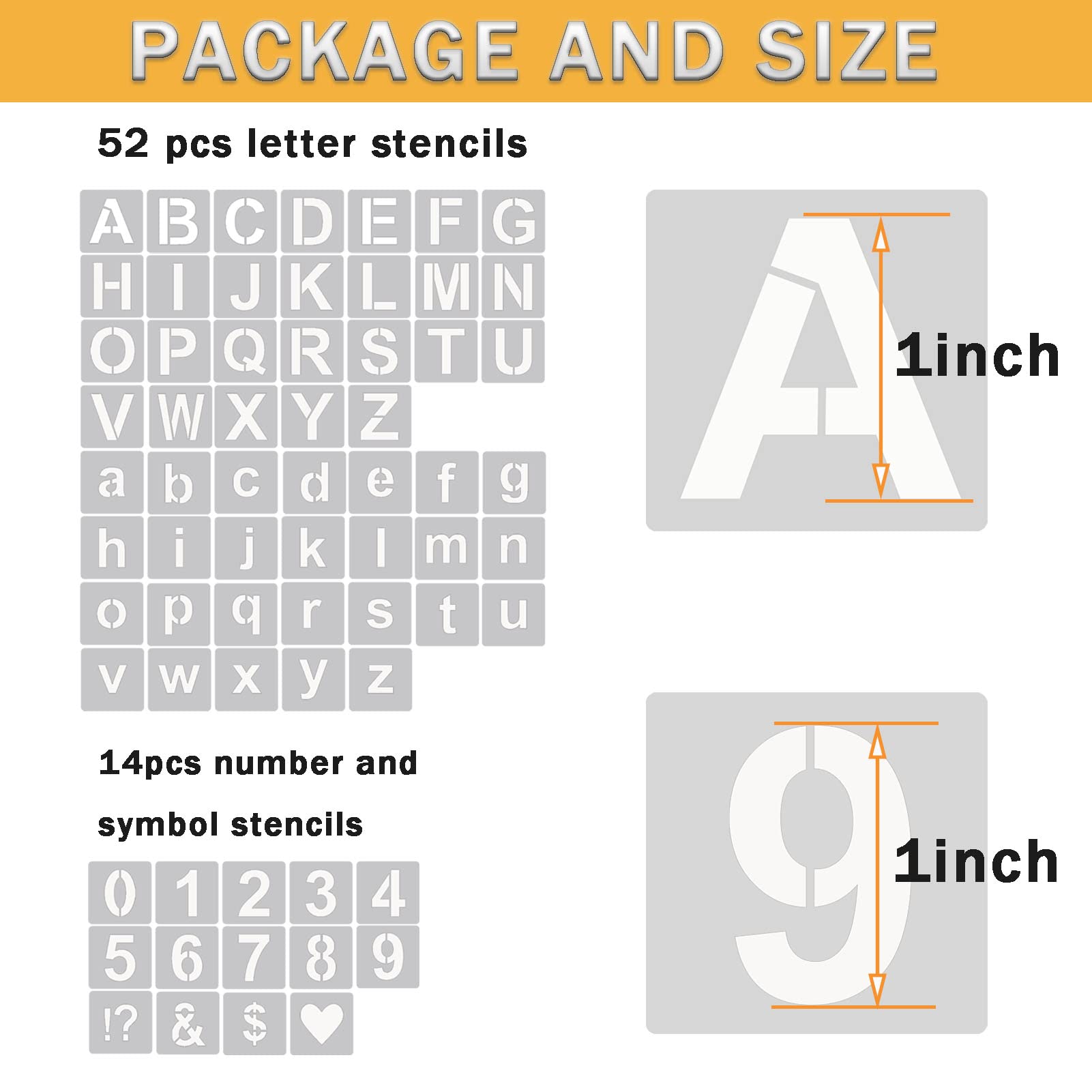 YEAJON 1 Inch Letter Stencils Symbol Numbers Craft Stencils, 66 Pcs Reusable Plastic Alphabet Templates for Painting on Wood, Wall, Fabric, Rock, Glass, Signage