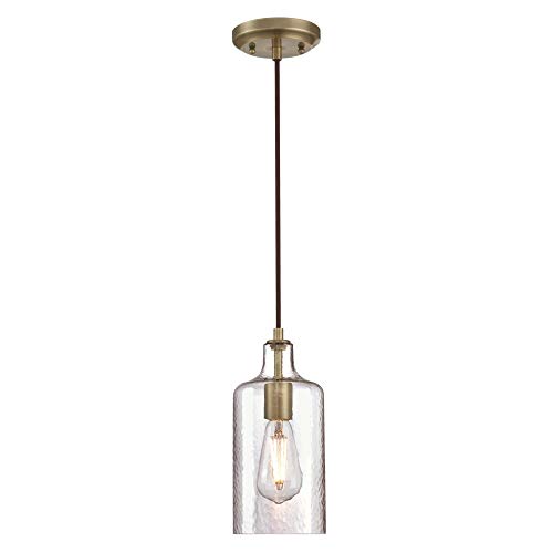 Westinghouse 6371400, Antique Brass Finish with Clear Textured Glass Carmen One-Light Indoor Mini Pendant, 120 Volts