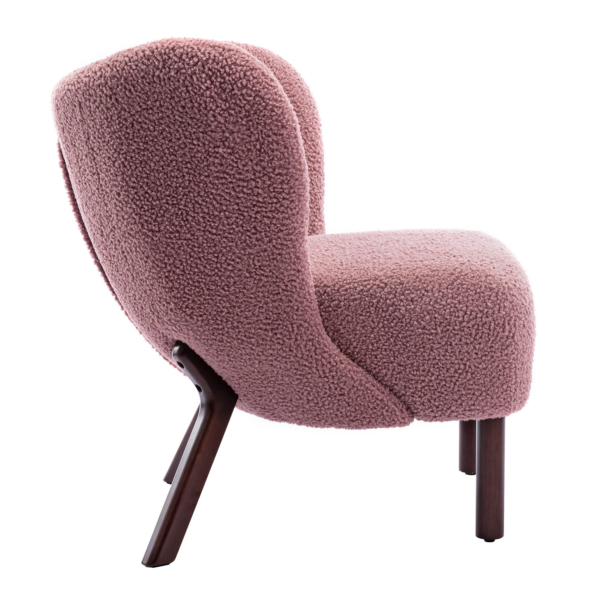 ViolaDresses Modern Accent Chair Lambskin Sherpa Wingback Tufted Side Chair with Solid Wood Legs for Living Room Bedroom,Blush