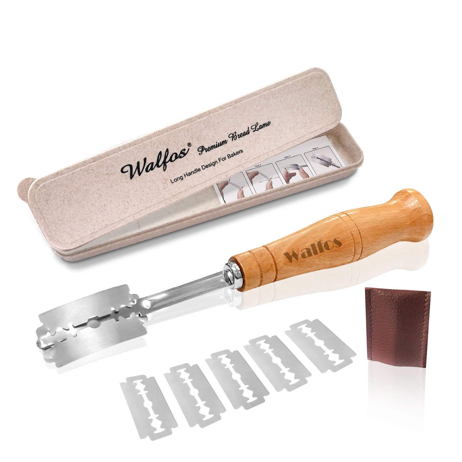 WALFOS Bread Lame - Premium Bread Scoring Knife, Perfect for Scoring Sourdough Bread, Hand Crafted Bakers Lame Built for Bread Bakers, with 6 Blades and Leather Protective Cover