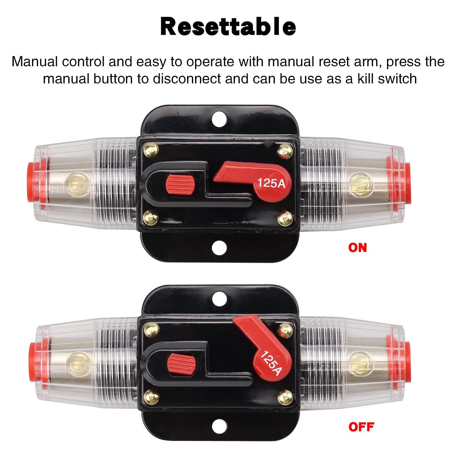 ZOOKOTO 12V-24V DC 125A Car Audio Inline Circuit Breaker Reset Fuse Holders Inverter for Stereo Switch System Protection 125 Amp