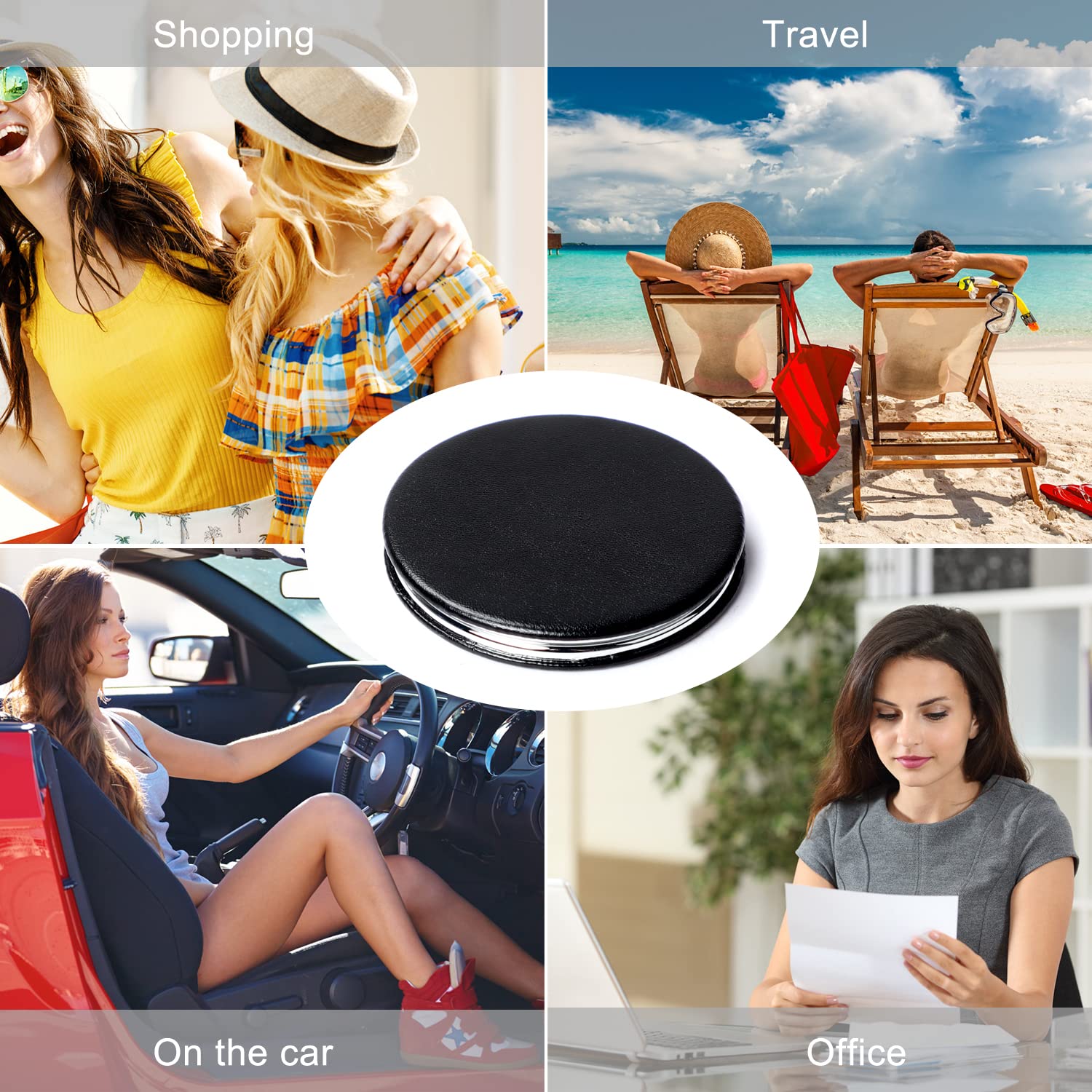 WantGor Compact Mirror, 2 Pack Makeup Mirrors Travel Black Round Portable Double-Sided Pocket Mirror for Men, Women