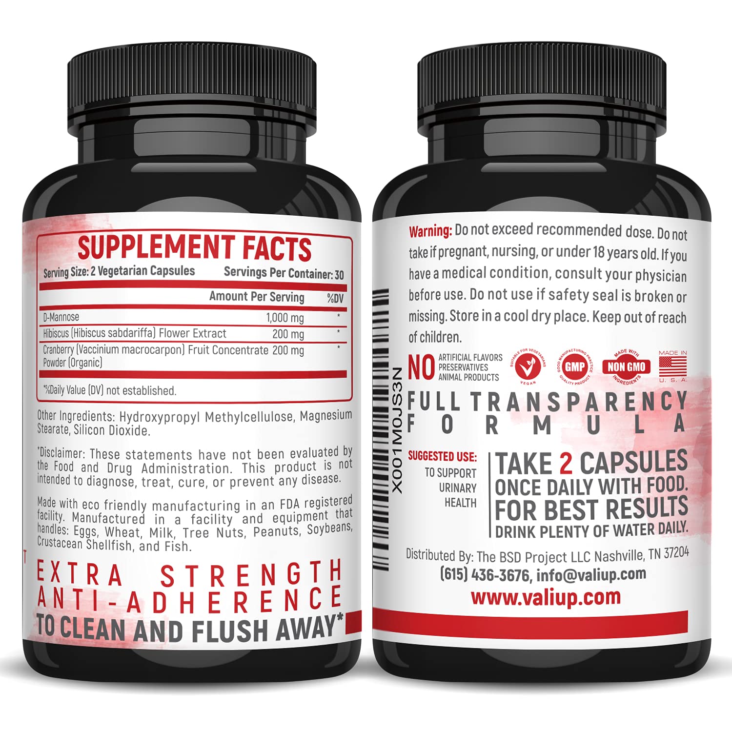 VALI D-Mannose 1000mg Urinary Tract Health Formula. Organic Cranberry Fruit Powder & Hibiscus. Healthy Bladder, Natural Cleanse, Fast Detox Flush, Herbal UT Function Support Pills. 60 Veggie Capsules