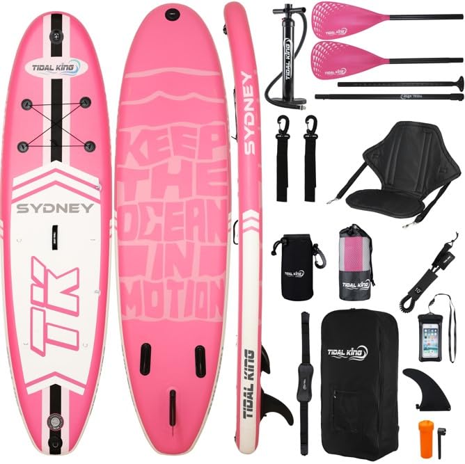 Tidal King Sydney 10' x 31" x 6" ISUP & Kayak Options Stand Up Paddle Board Ideal for Beginners - Paddle, Backpack, Pump, Leash, Phone Case & 2 Year Warranty (Pink SUP/Kayak)