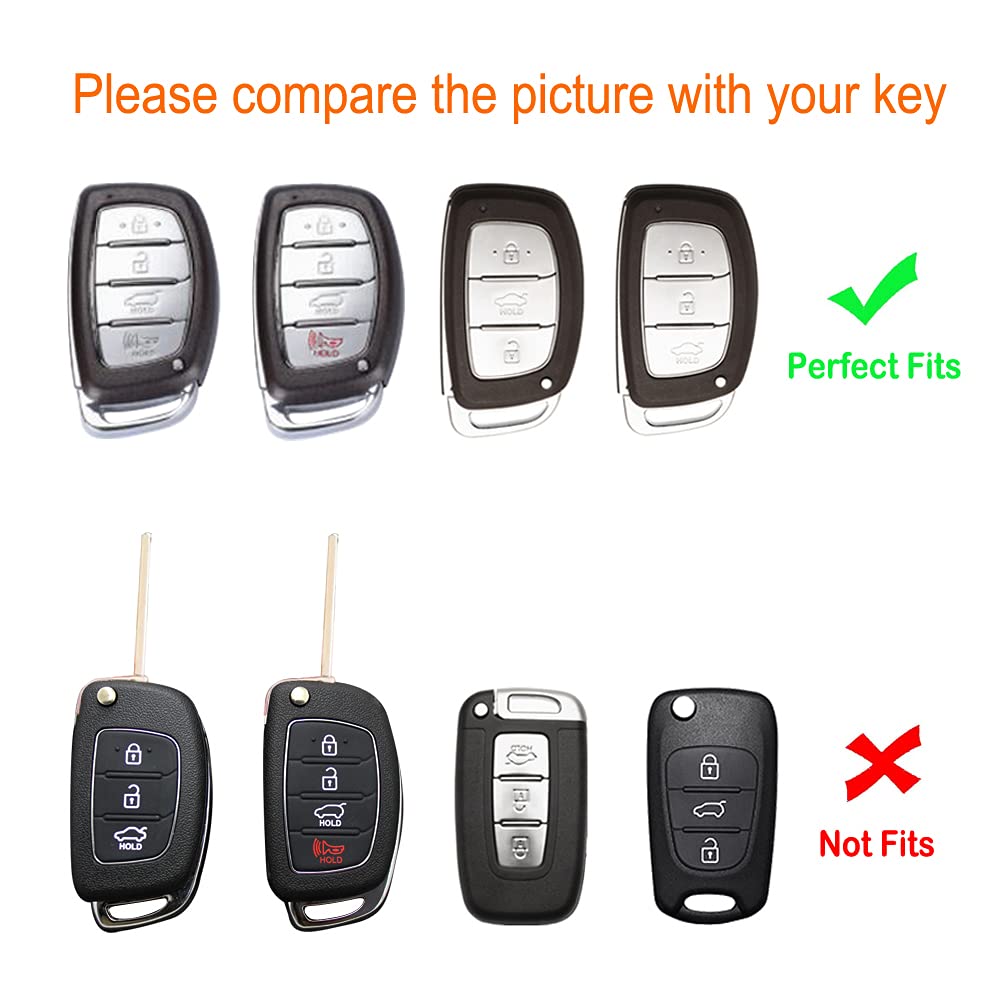 YIJINSHENG TPU Car Key Soft Plating Protection Shell Case Cover for Hyundai Tucson Elantra Sonata Santa IX30 IX35 3/4 Buttons Smart Key Keyless Remote FOB Shell Key Chains (Silver)