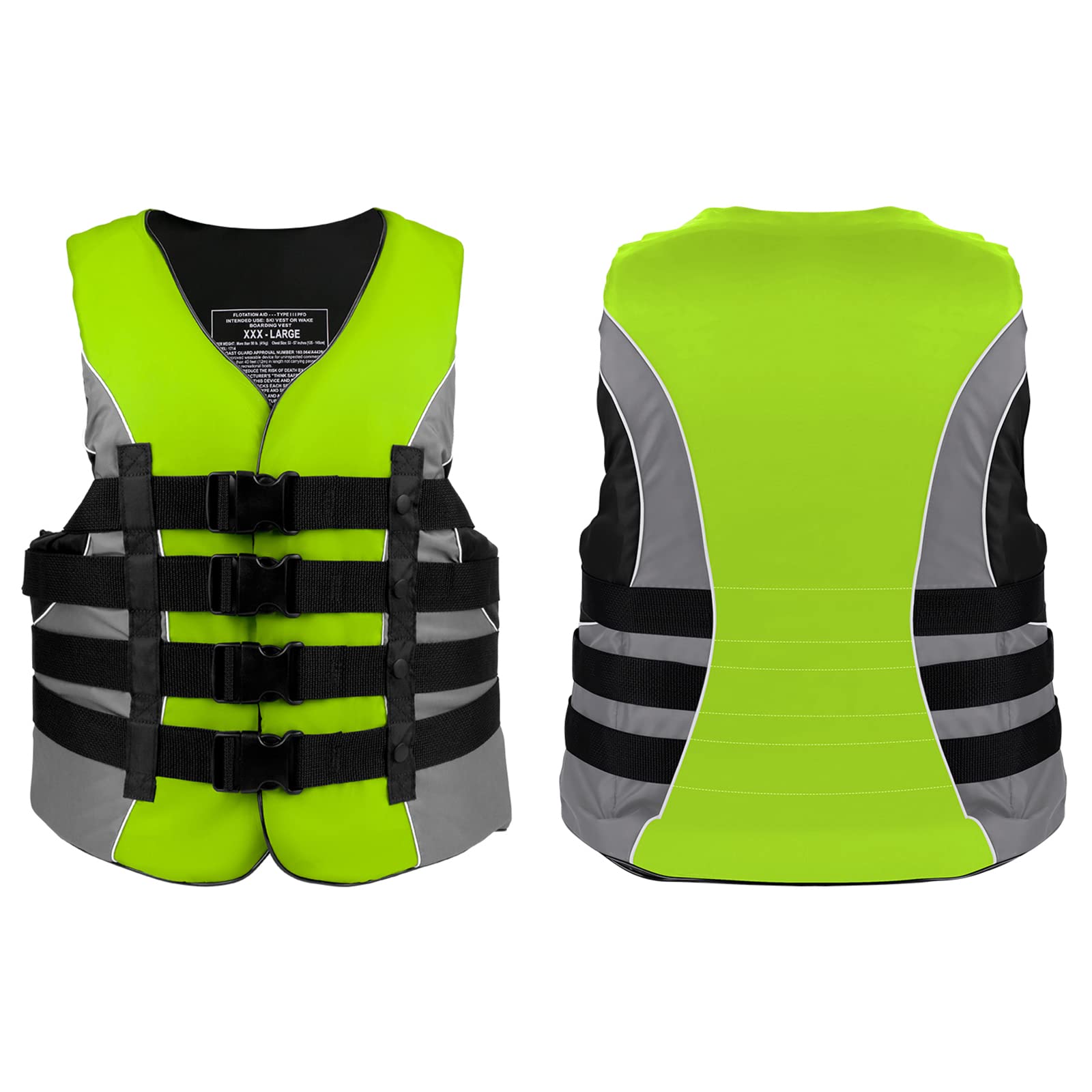 XGEAR Adult USCG Life Jacket Vest Water Sports (Lime, M)