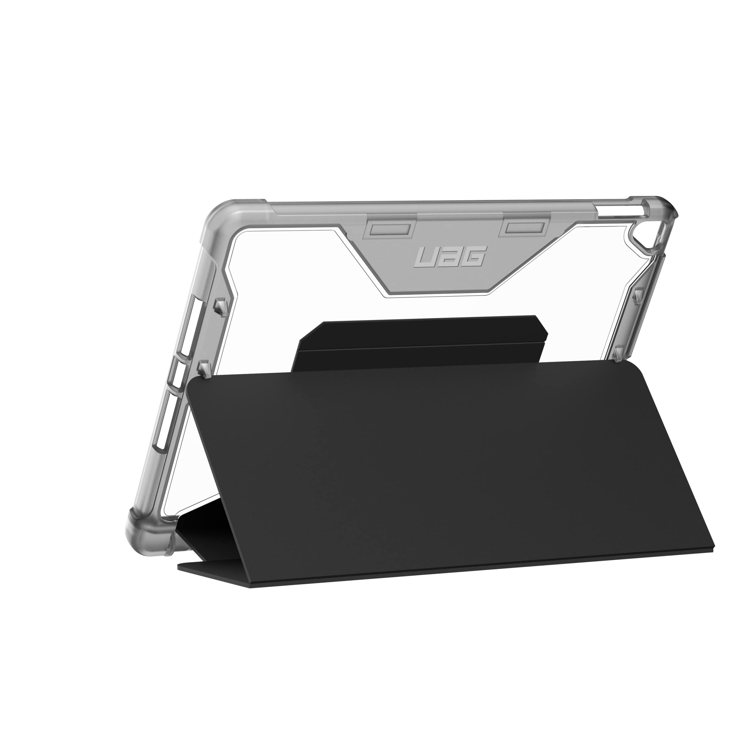 URBAN ARMOR GEAR UAG Designed for iPad 10.2 Case iPad 9th Generation 2021 iPad 8th Generation 2020, Black/Ice, Rugged Clear Multi-Angle Viewing Folio Stand with Pencil Holder Plyo Protective Cover