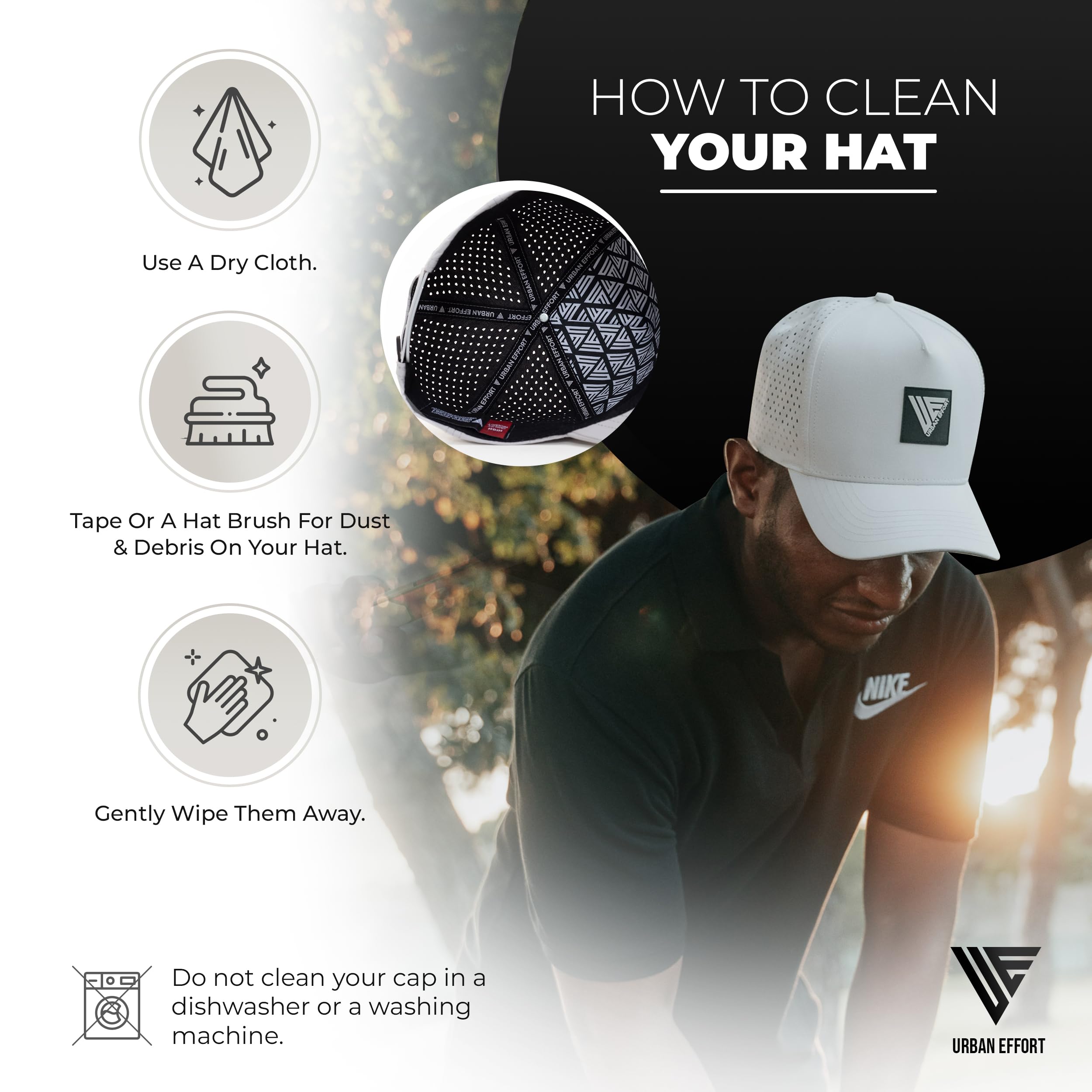 Urban Effort Hydro Performance Hat-Water-Resistant Baseball Cap-Men and Women-Great Snapback for Golf, Adventure,Lake,Workout (White, Curved Bill)