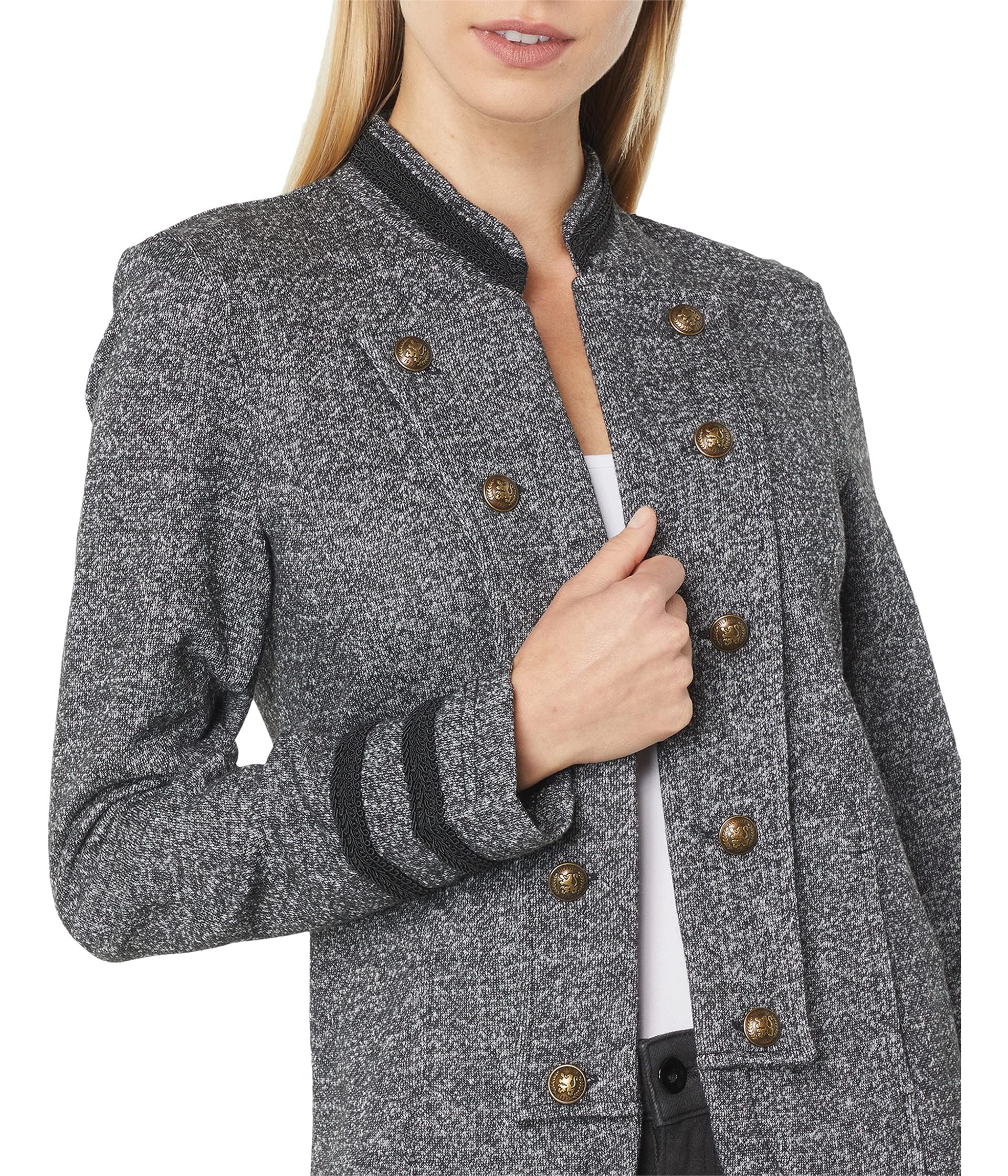 Tommy Hilfiger womens Classic Tommy Open Front Band Jacket Casual Blazer, Black Multi, Large US