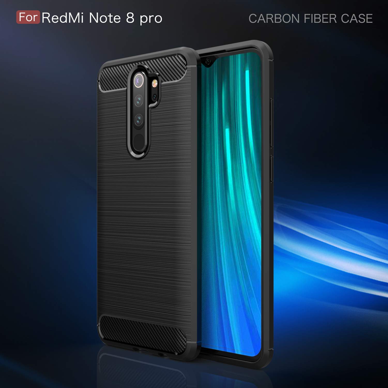 Xiaomi Redmi Note 8 Pro Case, Silicone Leather[Slim Thin] Flexible TPU Protective Case Shock Absorption Carbon Fiber Cover for Xiaomi Redmi Note 8 Pro Case (Navy)