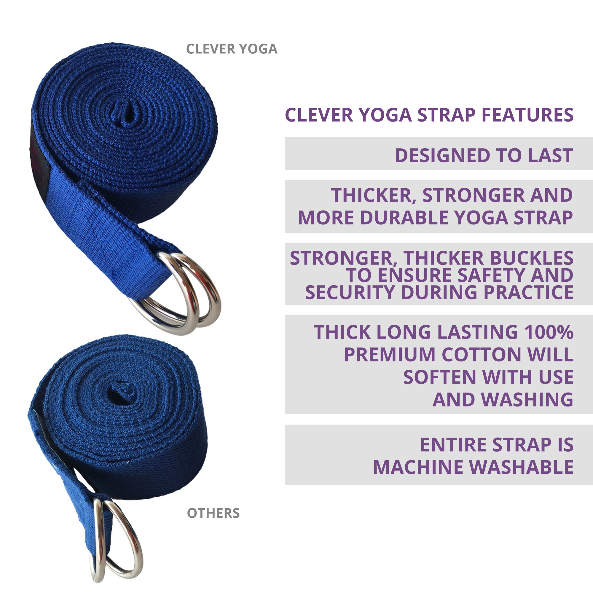 Stretching Bands for Flexibility - Gray 10 Foot Yoga Strap - By Clever Yoga