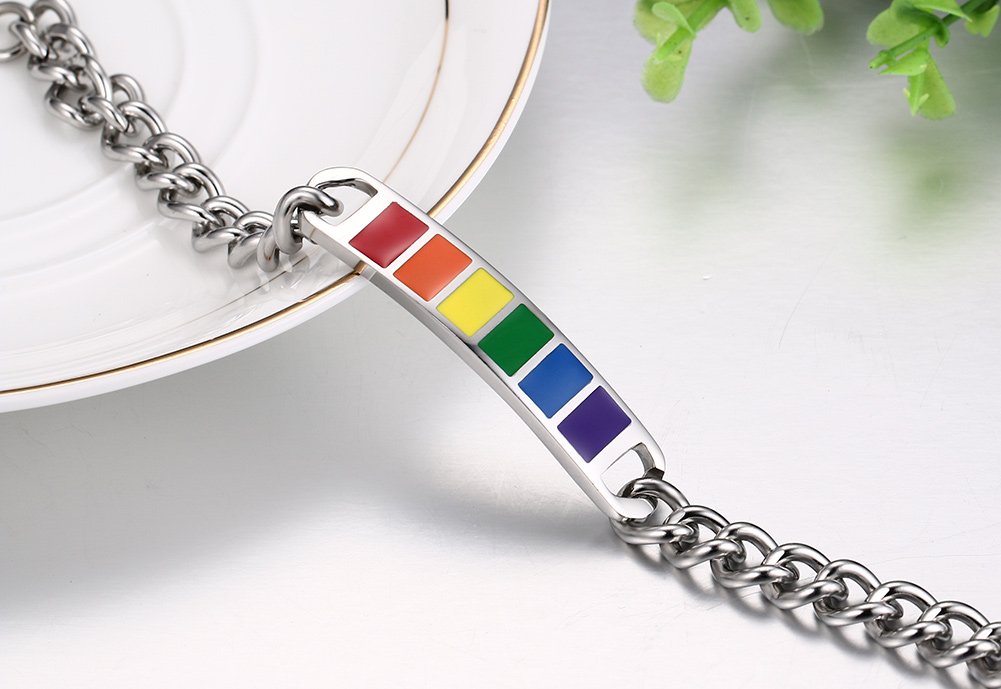 VNOX Jewelry Stainless Steel Rainbow Rubber Gay & Lesbian Pride Bracelet,Width 10mm,8"