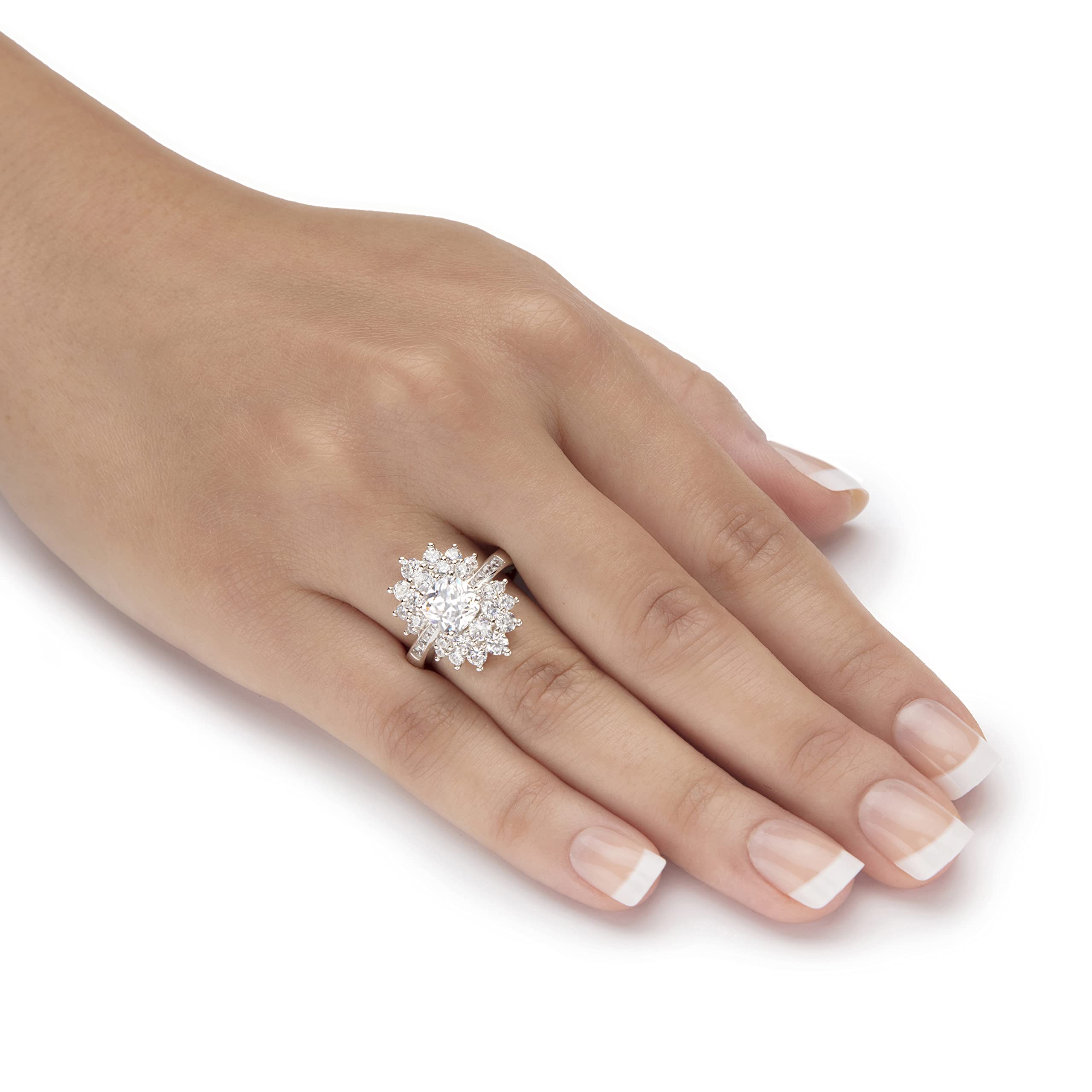 Yellow Gold-Plated or Sterling Silver Princess Cut Cubic Zirconia Flower Starburst Ring Size 10