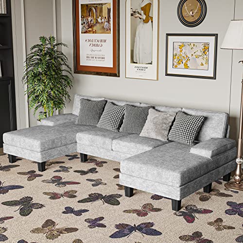 YESHOMY Convertible Sectional with Soft Modern Cotton Chenille Fabric for Living Room, Oversized Seats with Comfortable Backrest, Grey 1