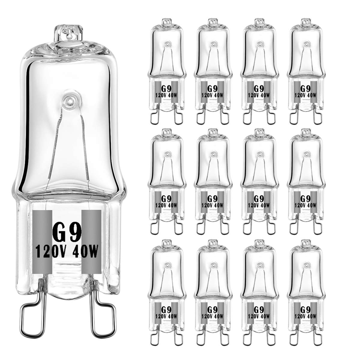 YBEK G9 Halogen Bulb 40W 120V T4 JCD Type G9 Base 2 Pin Light Bulb Dimmable Warm White (Pack of 12)