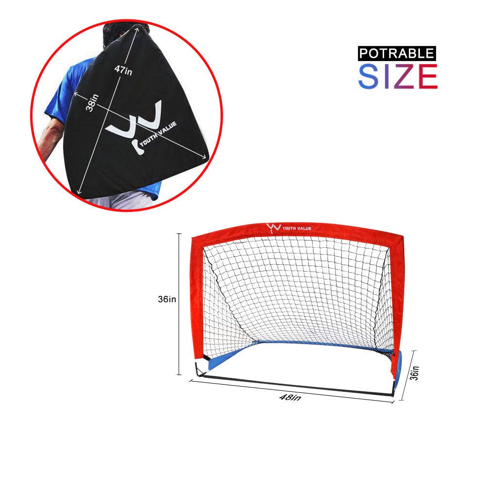 YV YOUTH VALUE 4ft x 3ft LED Soccer Goals W' LED Strips for Playing at Nightfall, Easy Fold Up Set of 2 Portable Soccer Goal Nets