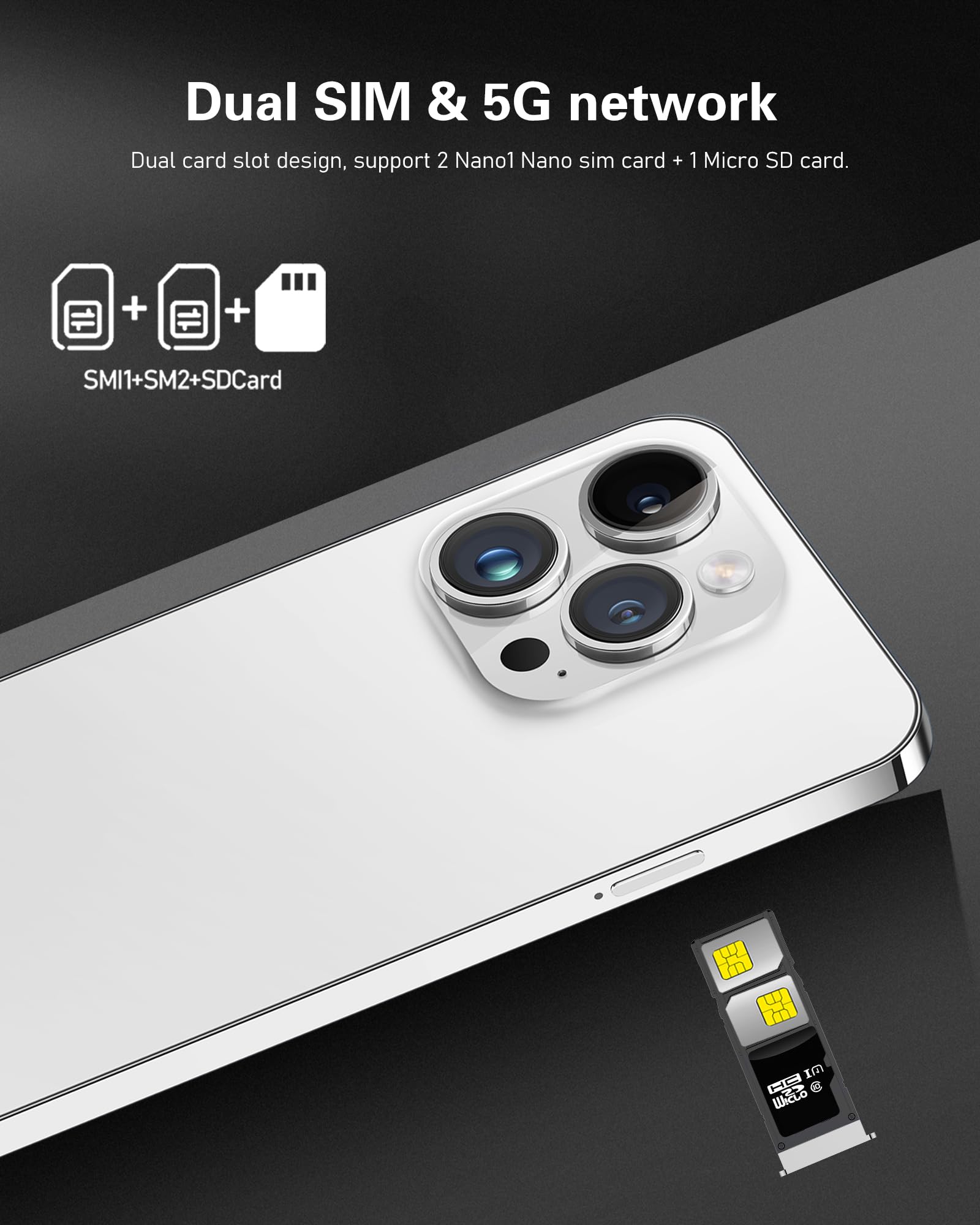 VIQEE A14 Pro Max 5G Unlocked Smartphone - 6GB+256GB Fully Unlocked Cell Phone for Android 13, 6.8" Unlocked Cell Phone, 6800mAh, 48MP+108MP Dual Camera (White)