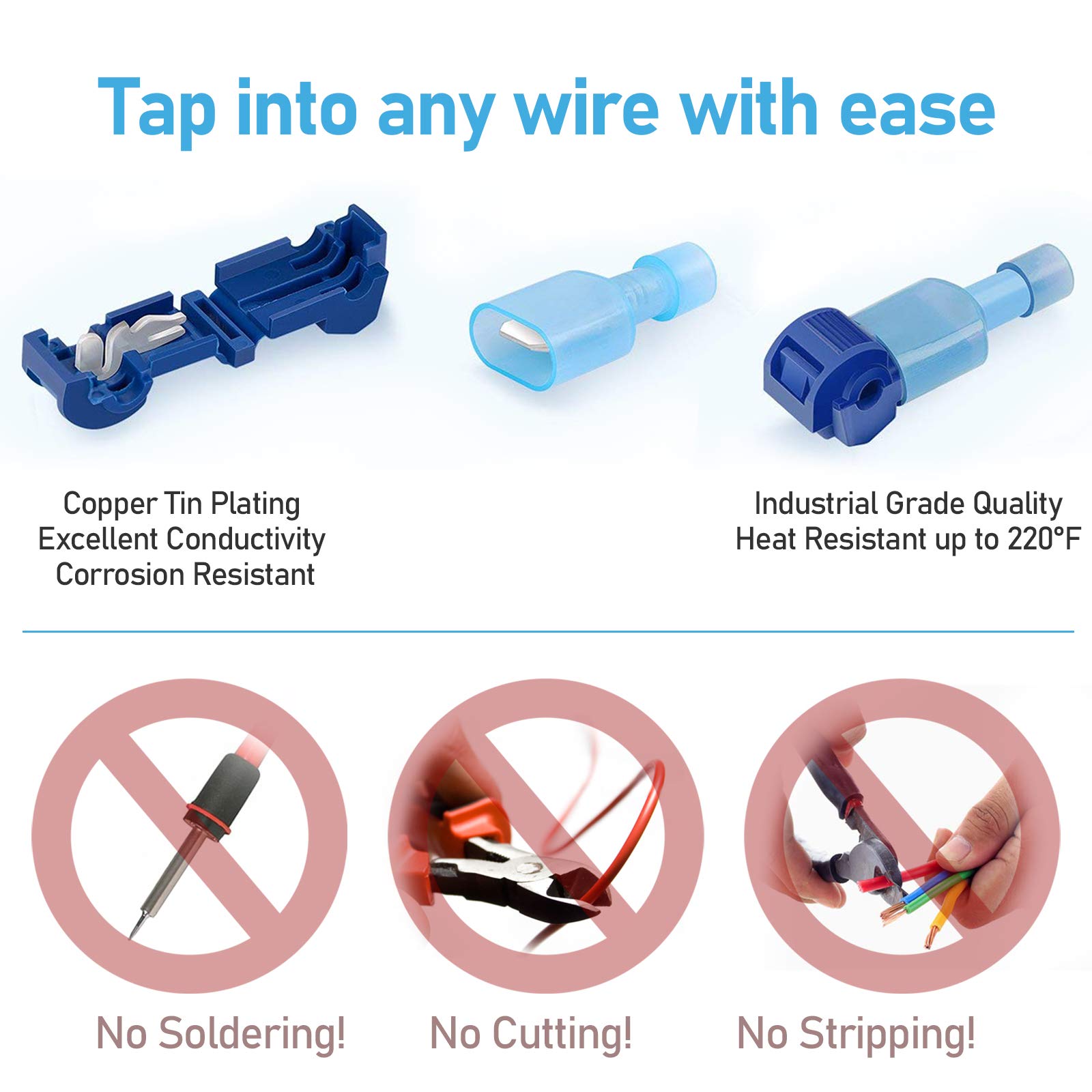 TICONN 120Pcs T Tap Wire Connectors, T Wire Quick Splice Connector, T Connectors for Wiring with Storage Case (120Pcs)