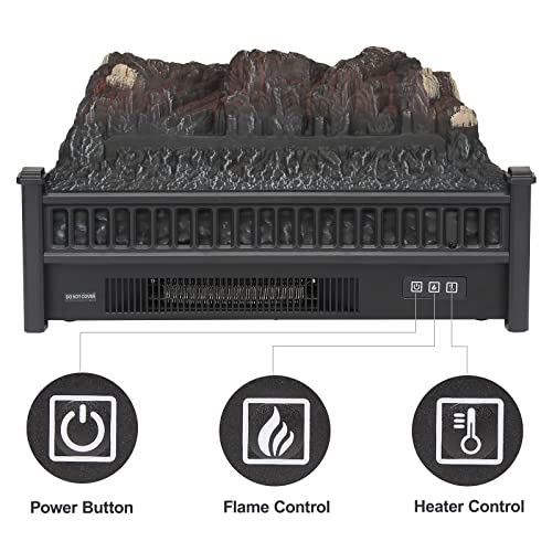 Winado 23" Electric Fireplace Insert Log Heater, Portable Fireplace with Realistic Ember Bed, Overheating Protection, Remote Control, CSA Certified 1400W Black