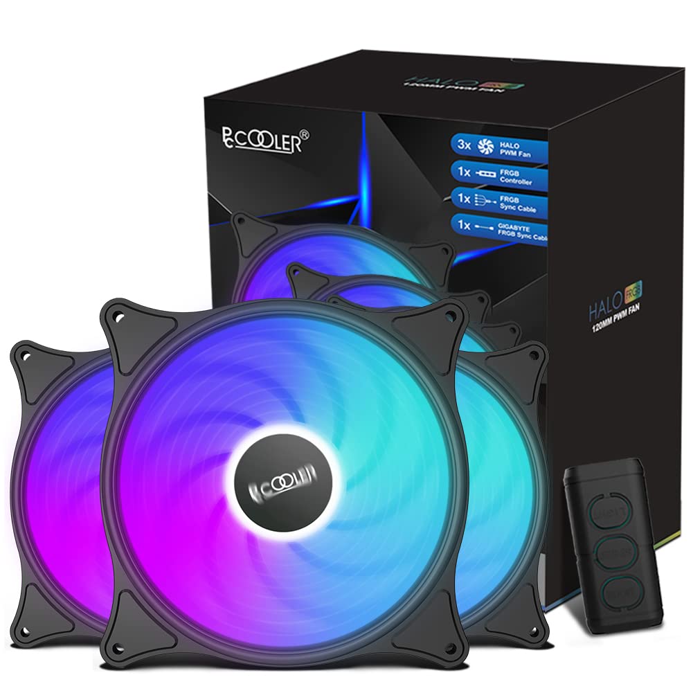 PCCOOLER 120mm Case Fan Dawn Series, 3M120HALO LED RGB Silent Fans - Advanced Lighting Customizations with 7 Colors&10 Lighting Modes - PWM High Performance Cooling Fan for PC Case Computer Fan