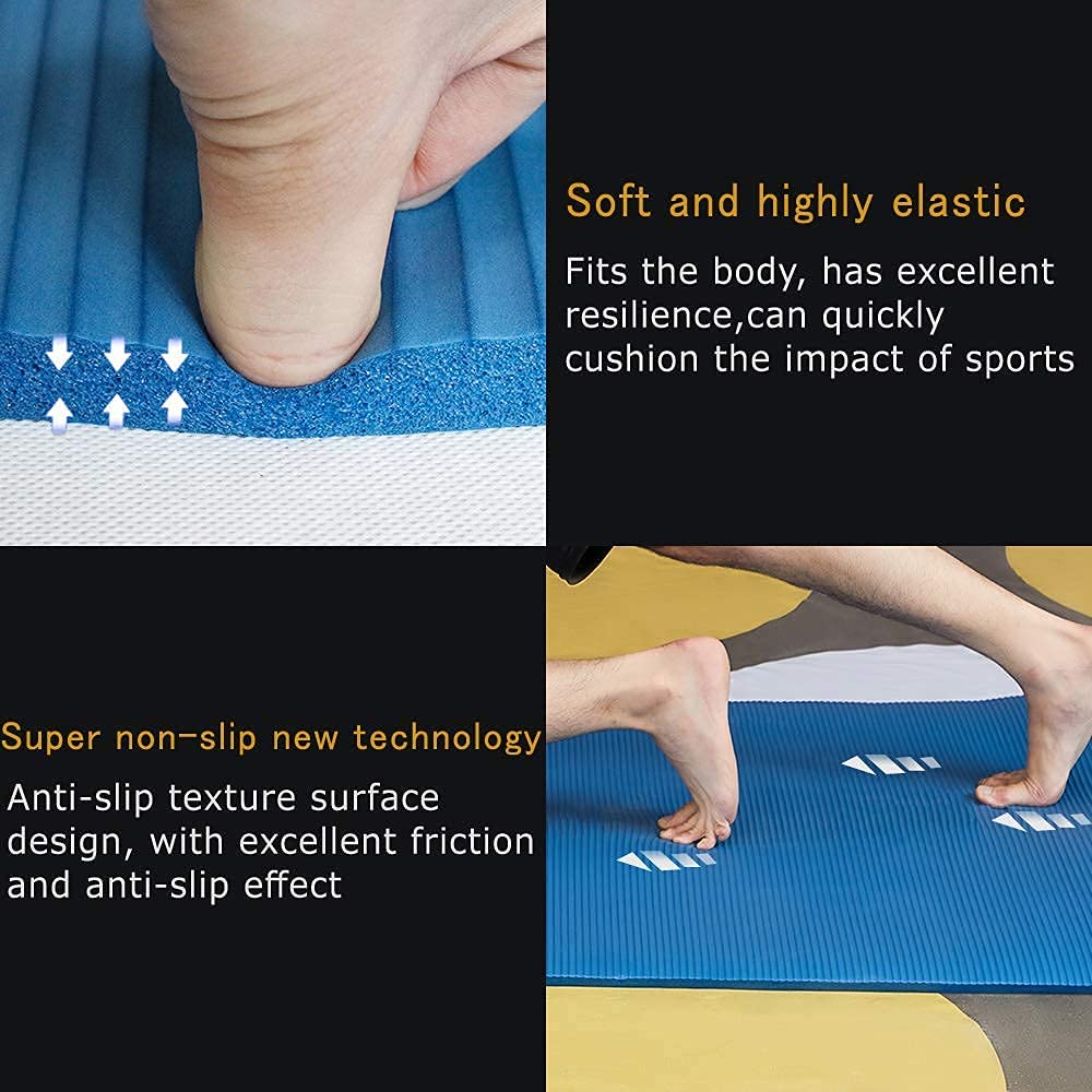YUREN Large Yoga Mat Extra Wide Workout Mat for Home, 72"x35"x15mm Thick Yoga Mat for Men, High Density Gym Mat with Carrying Strap - Blue