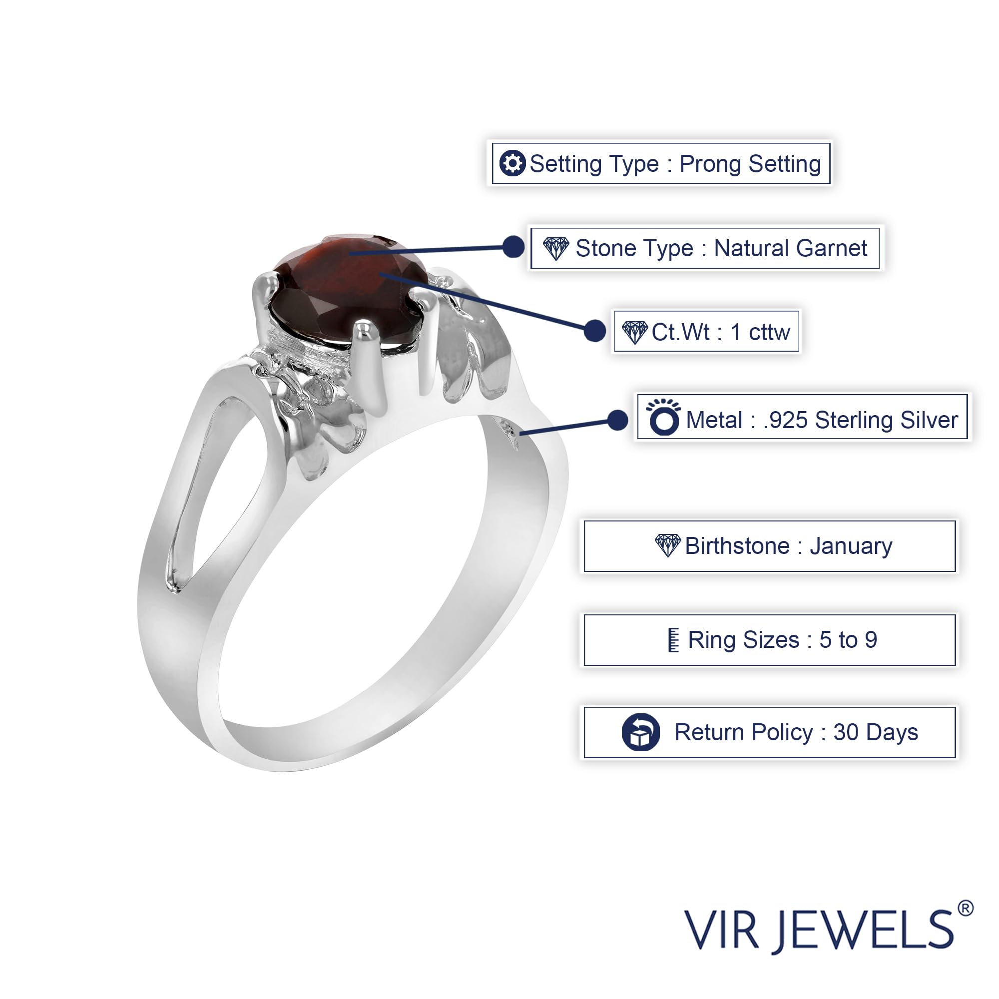 Vir Jewels 1 cttw Heart Shape Garnet Ring in .925 Sterling Silver with Rhodium Plating Size 9