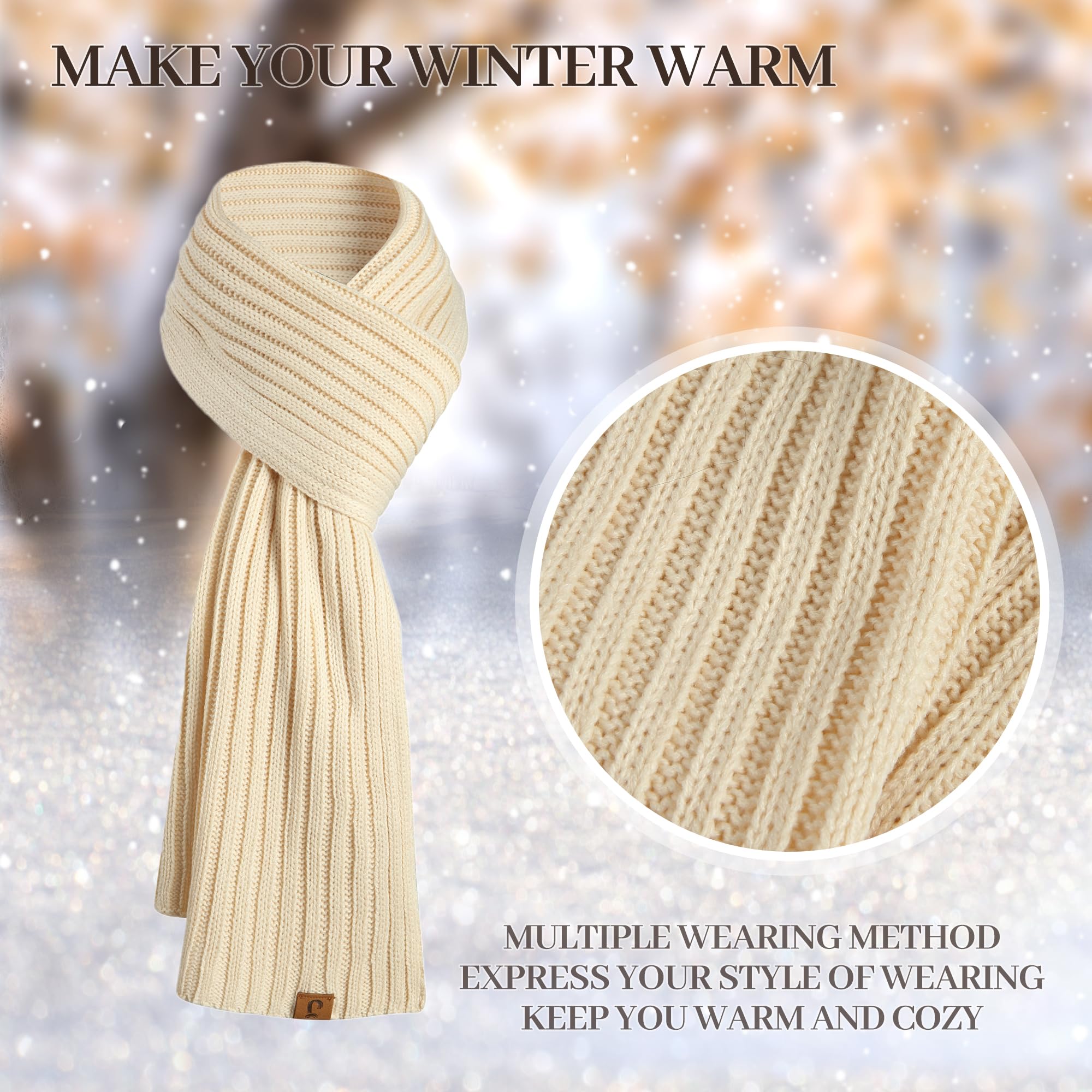 Winter Beanie Warm Hat Long Scarf Touchscreen Glove Set with Pom Pom Neck Warmer Scarves for Women (Brown)